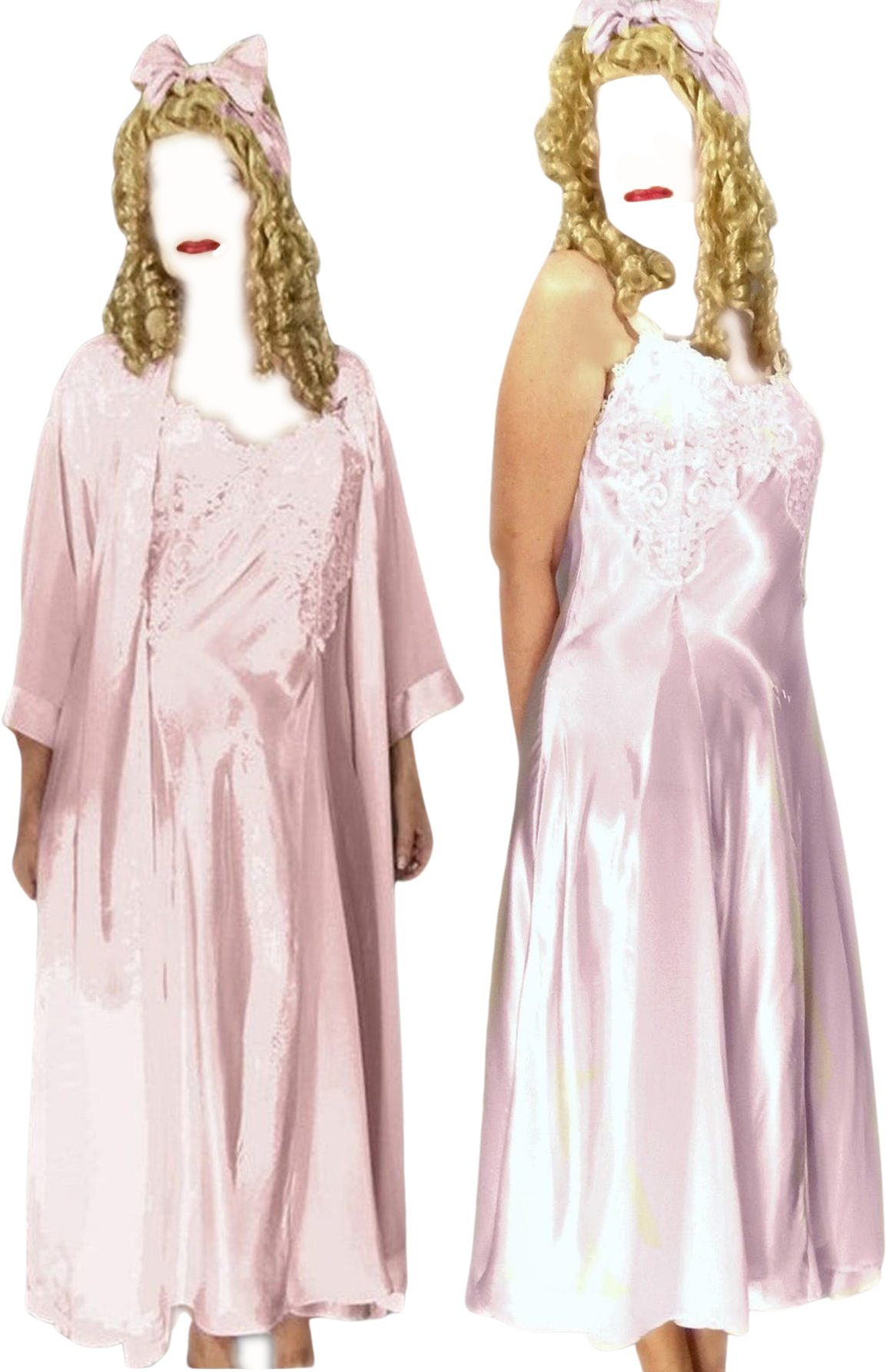 Vintage 80s Pink Satin And Chiffon Lacy Peignoir Set Is Lavish By ...