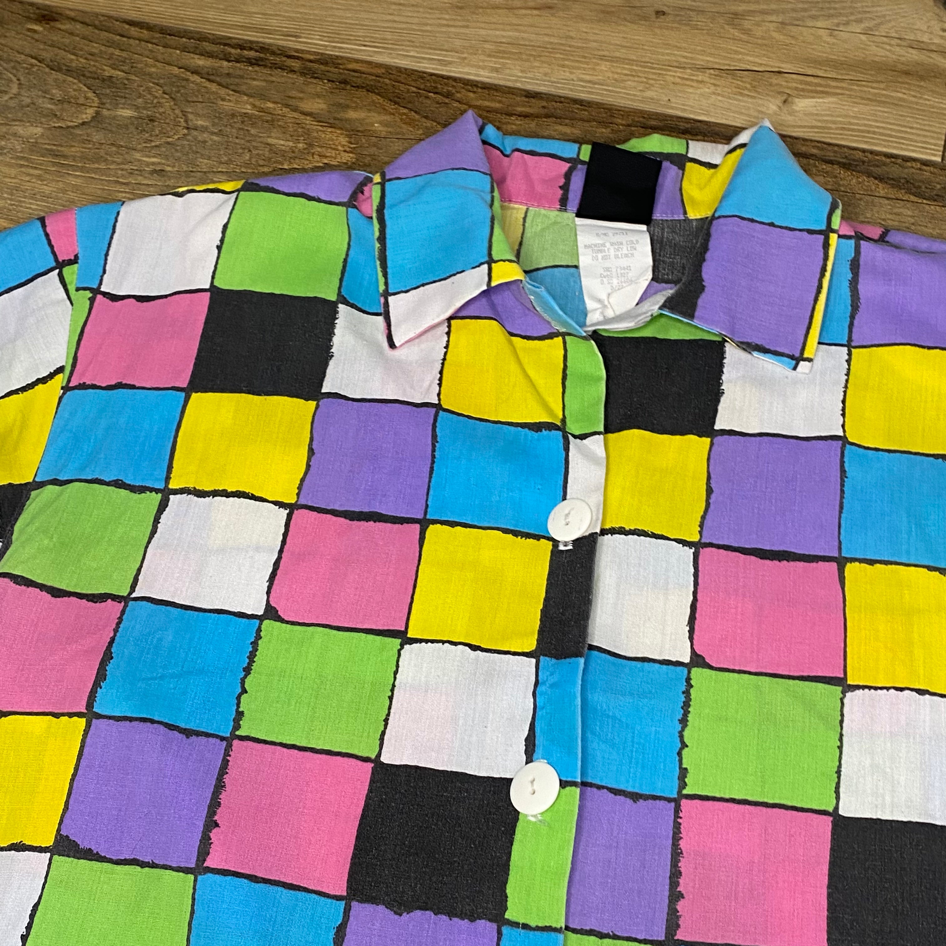 Vintage 70s/80s Checkered Shirt Button Up Blouse Pastel by Freeze Frame ...