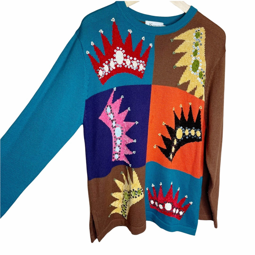 Vintage 90’s Colorblock Patchwork Crown Sweater by Jsong Collection ...