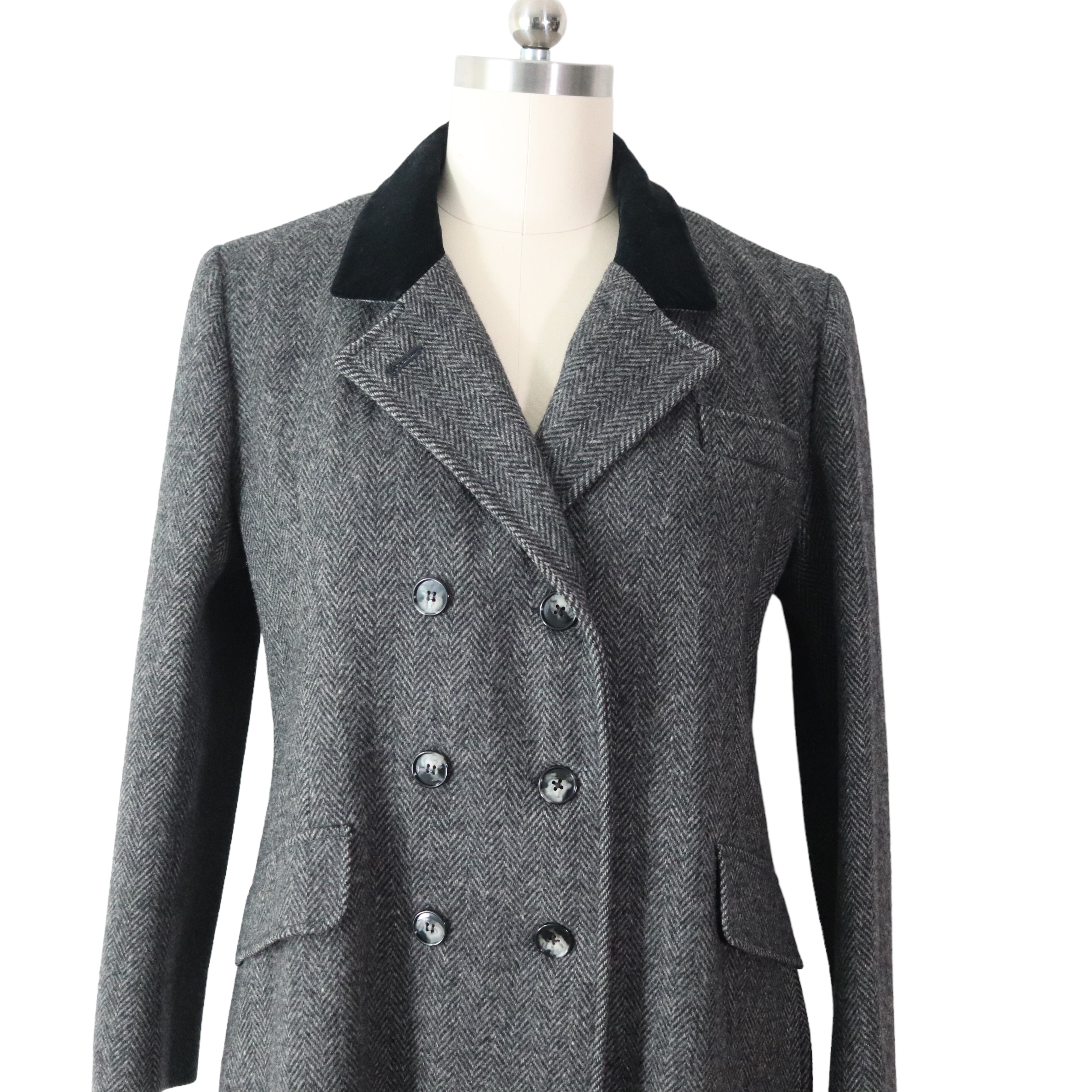 Vintage 80s/90s Herringbone Tweed 100% Pure Wool Long Coat By Karen ...
