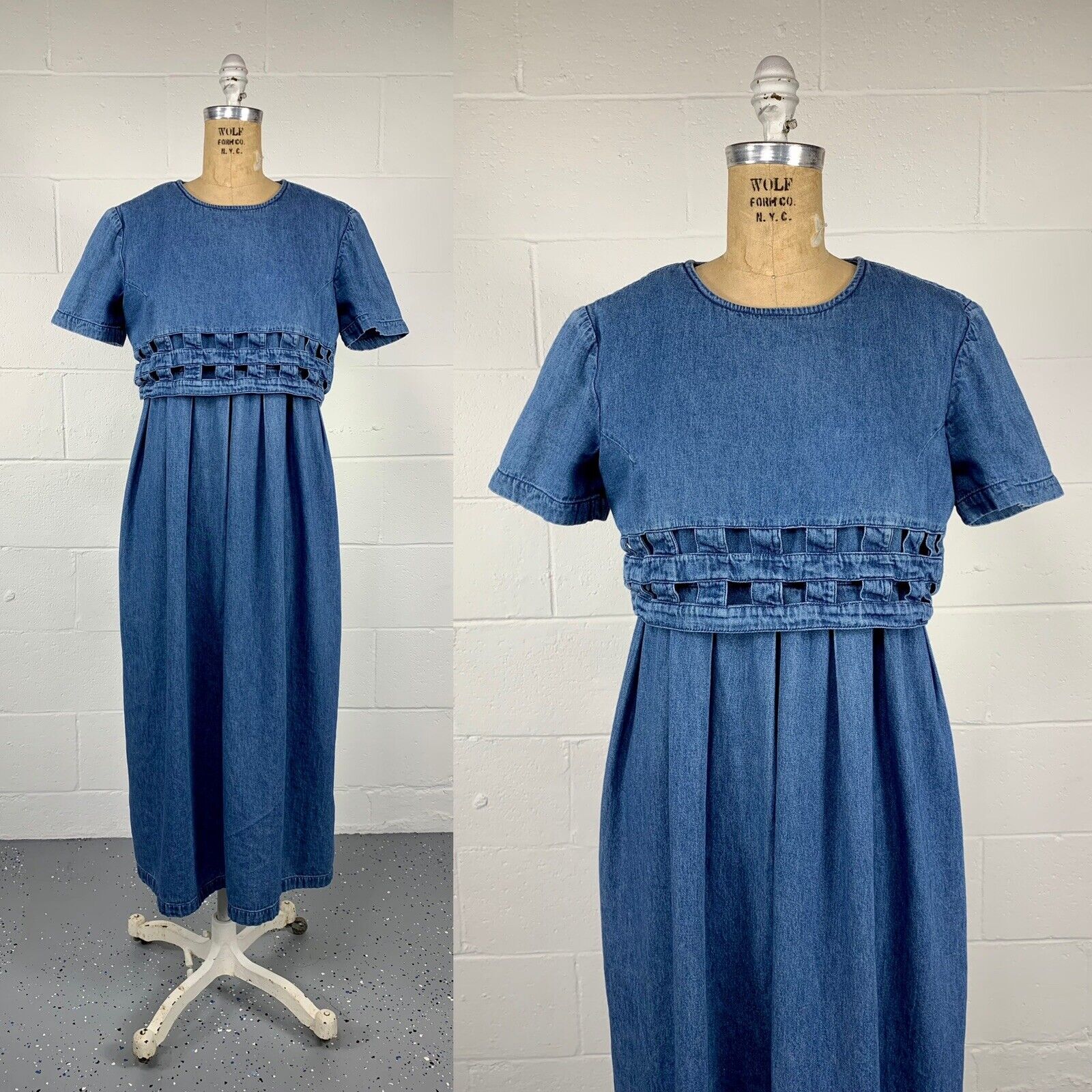 Vintage 90s Modest Oversized Denim Lattice Trim Chore Dress | Shop ...
