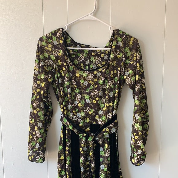 Vintage 60s/70s Cottage Core Velvet Panel Floral Maxi Dress A+ By ...