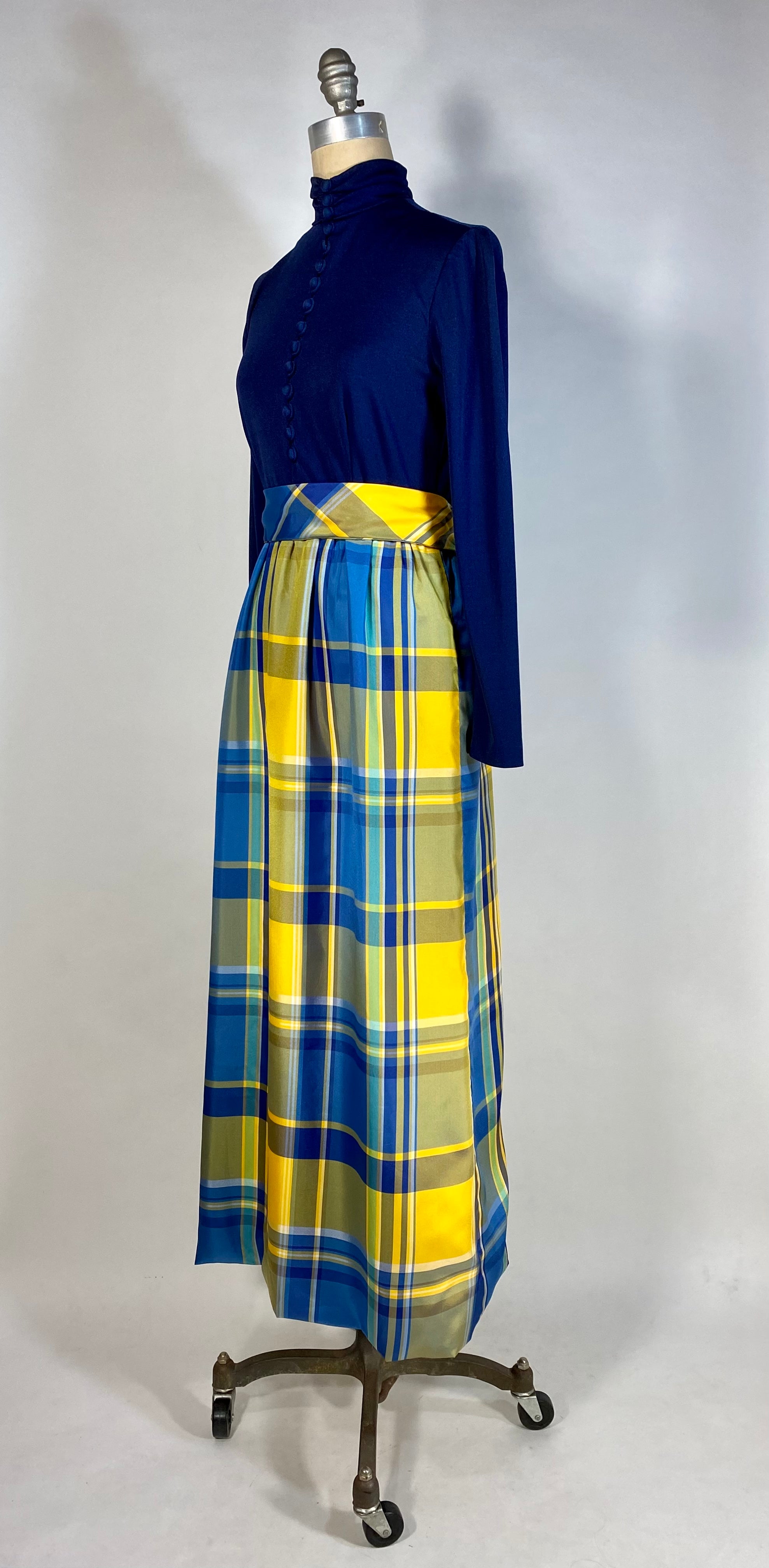 Vintage 70s Modest Silk Jersey And Silk Tafetta Maxi Gown By Eleanor ...