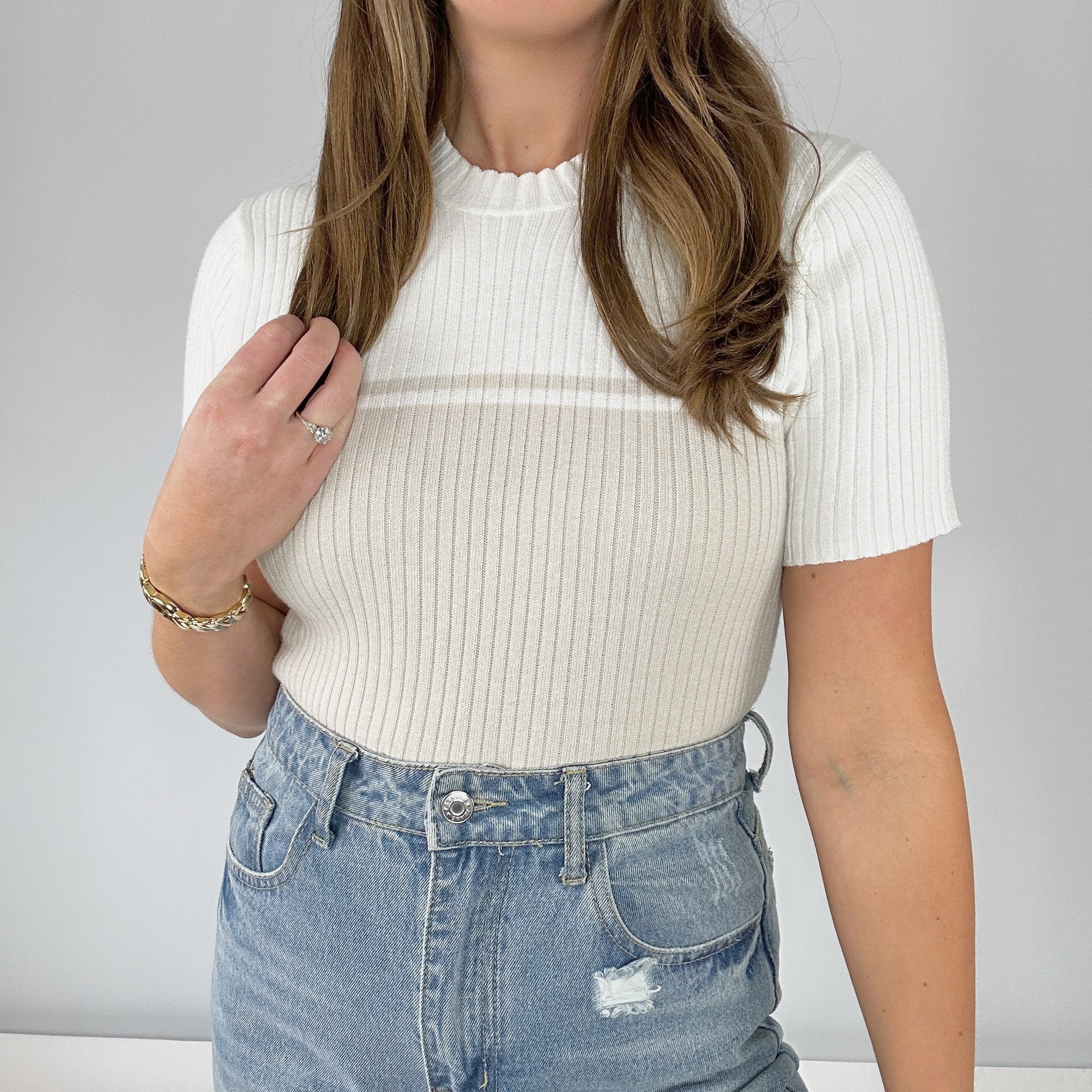 Vintage 90s Neutral Colorblock Rib Knit Tee | Shop THRILLING