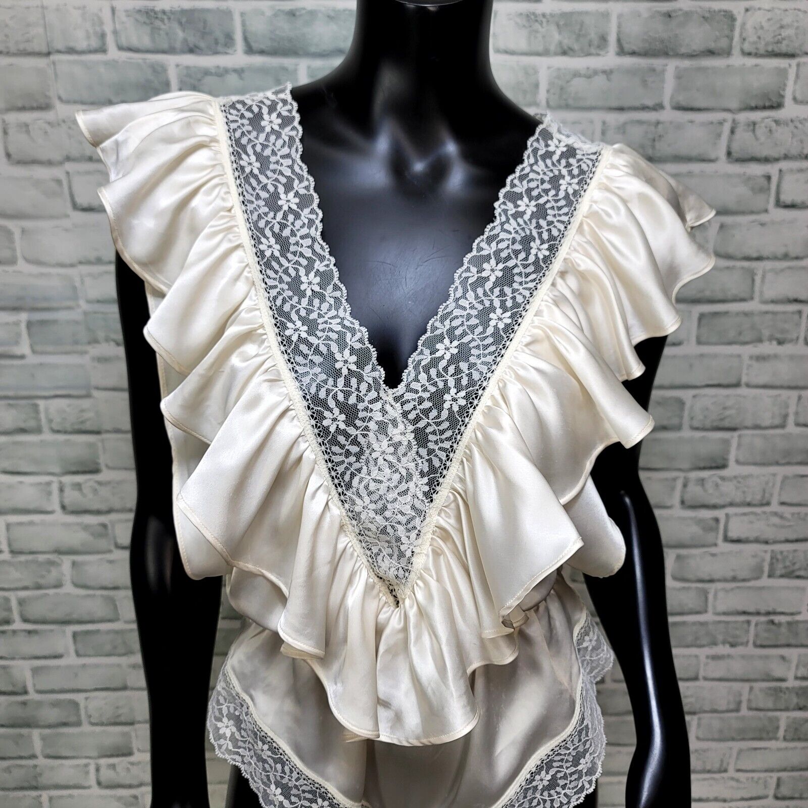 Vintage 80s Ivory Satin Ruffled Lace Teddy Bodysuit Sissy Sexy By Lily ...