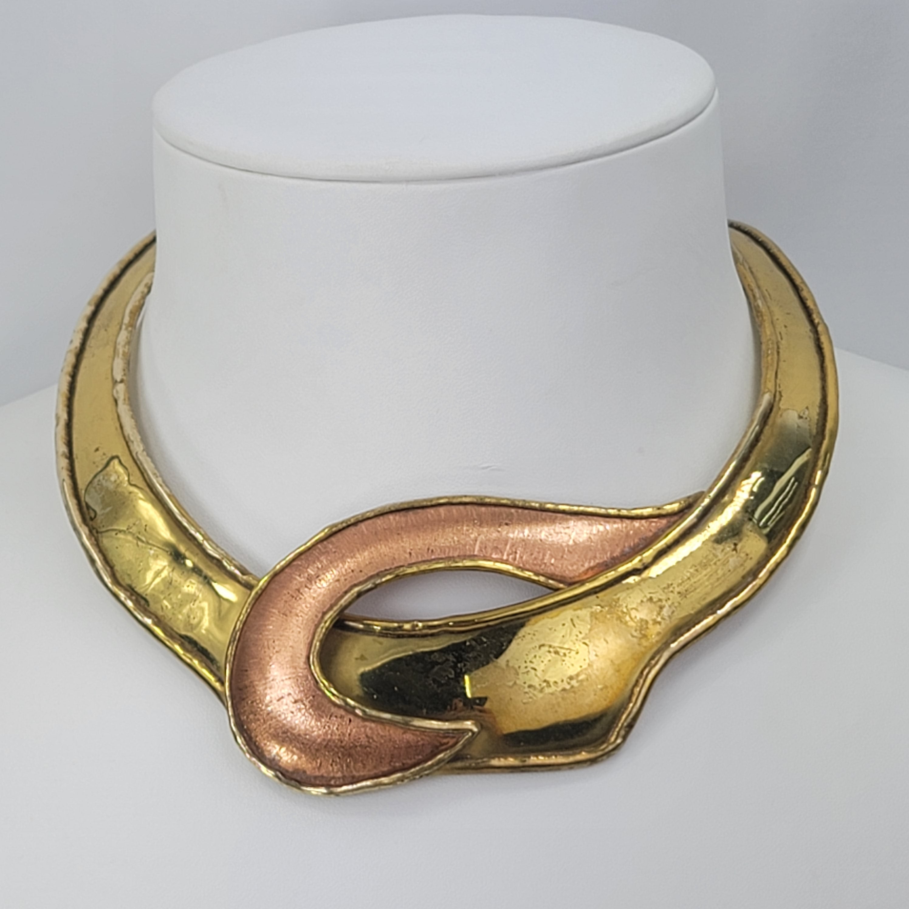 Vintage 60s/70s Brutalist Modern Brass Copper Choker Necklace By ...