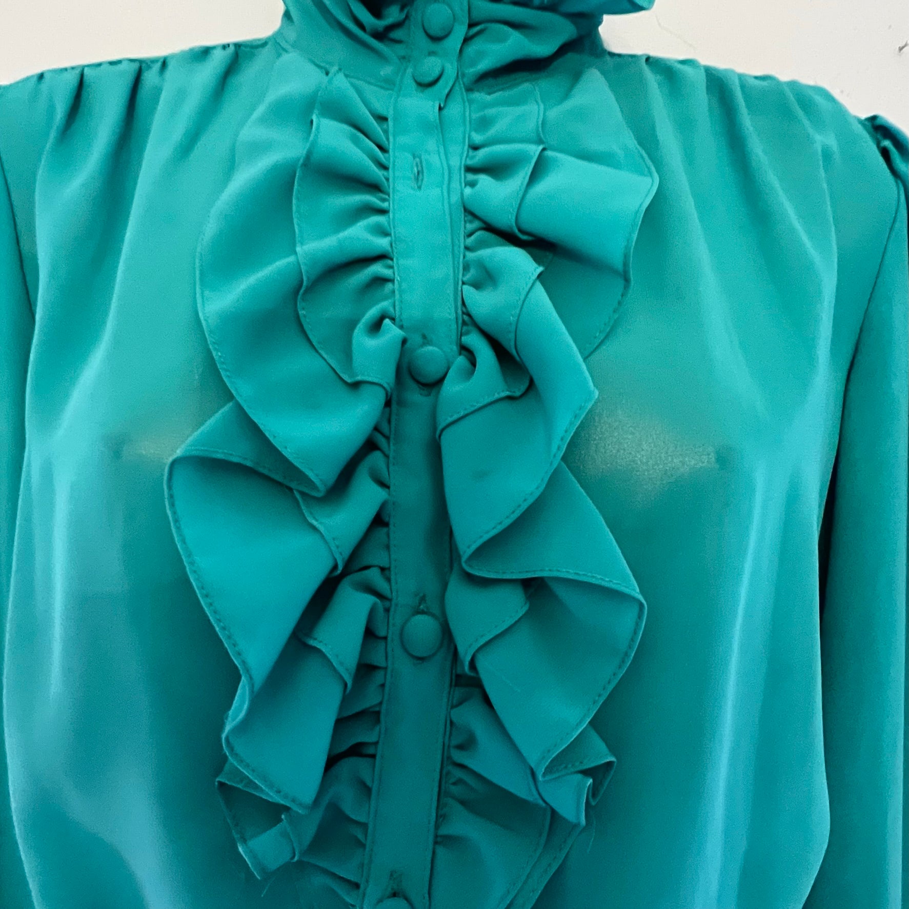 Vintage 70s Edwardian Maxi Aqua Dress -ruffle Front And Collar By Ms ...