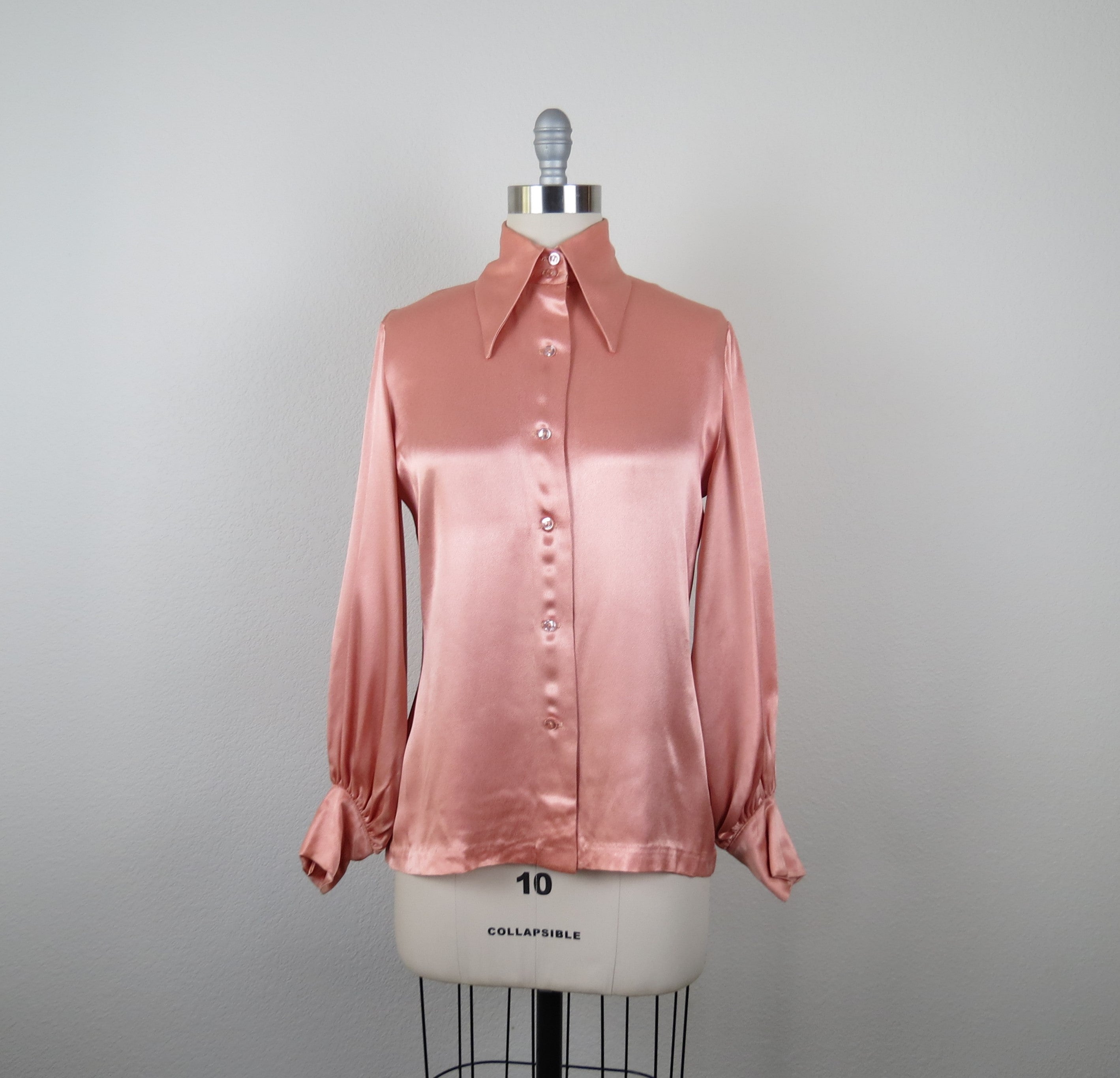 Vintage 70s Dagger Collar Blouse Top Disco Peach Mod Vamp By San ...