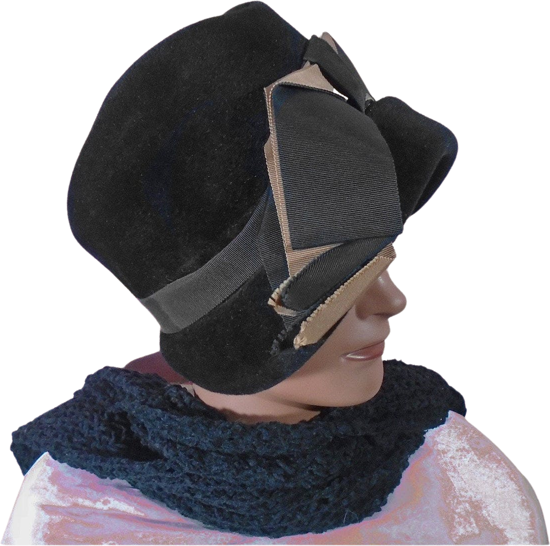 Vintage 30s Black Brown Velour Cloche Hat Fur Felt Fabulous By Deluxe ...