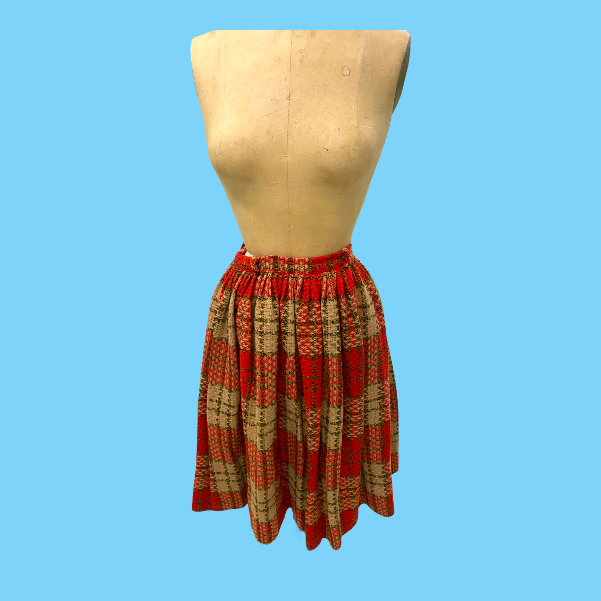 70s Vintage 70s Red Tan Plaid Pleated Thick Wool Skirt | Shop THRILLING