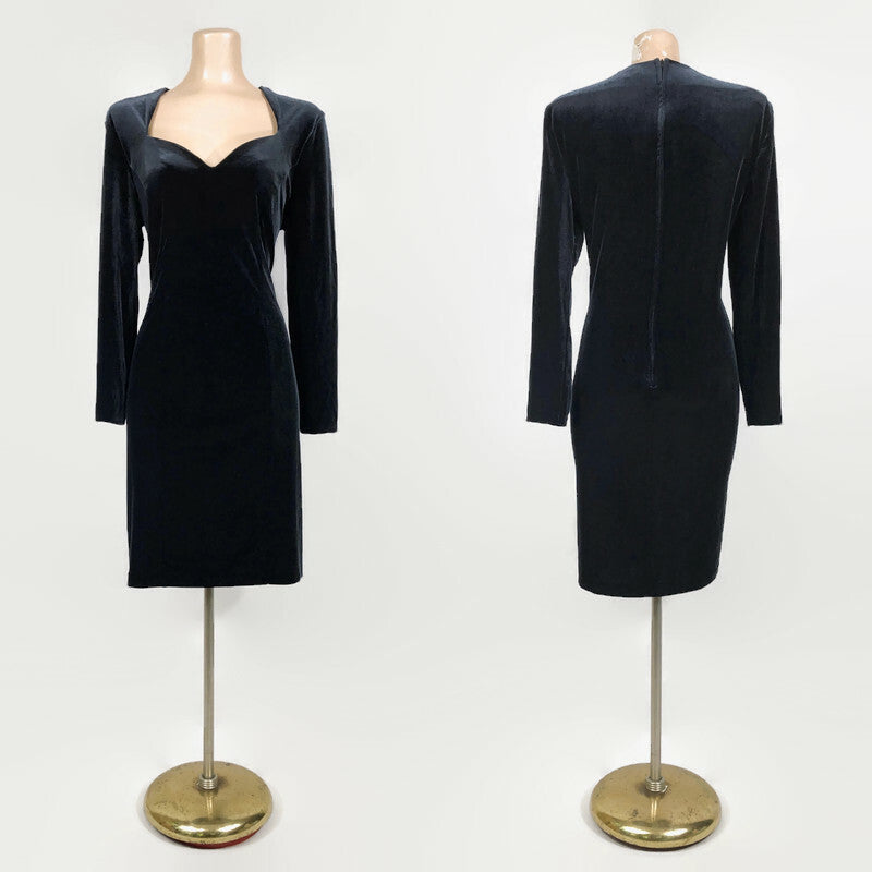 90s Vintage Black Stretch Velvet Bombshell Dress By Niki by Niki Livas ...