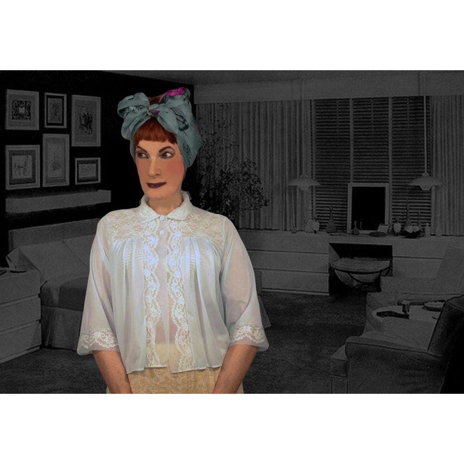 Vintage 50s Sheer Nylon Bed Jacket, Lacy Retro Pinup Lingerie By Henson ...