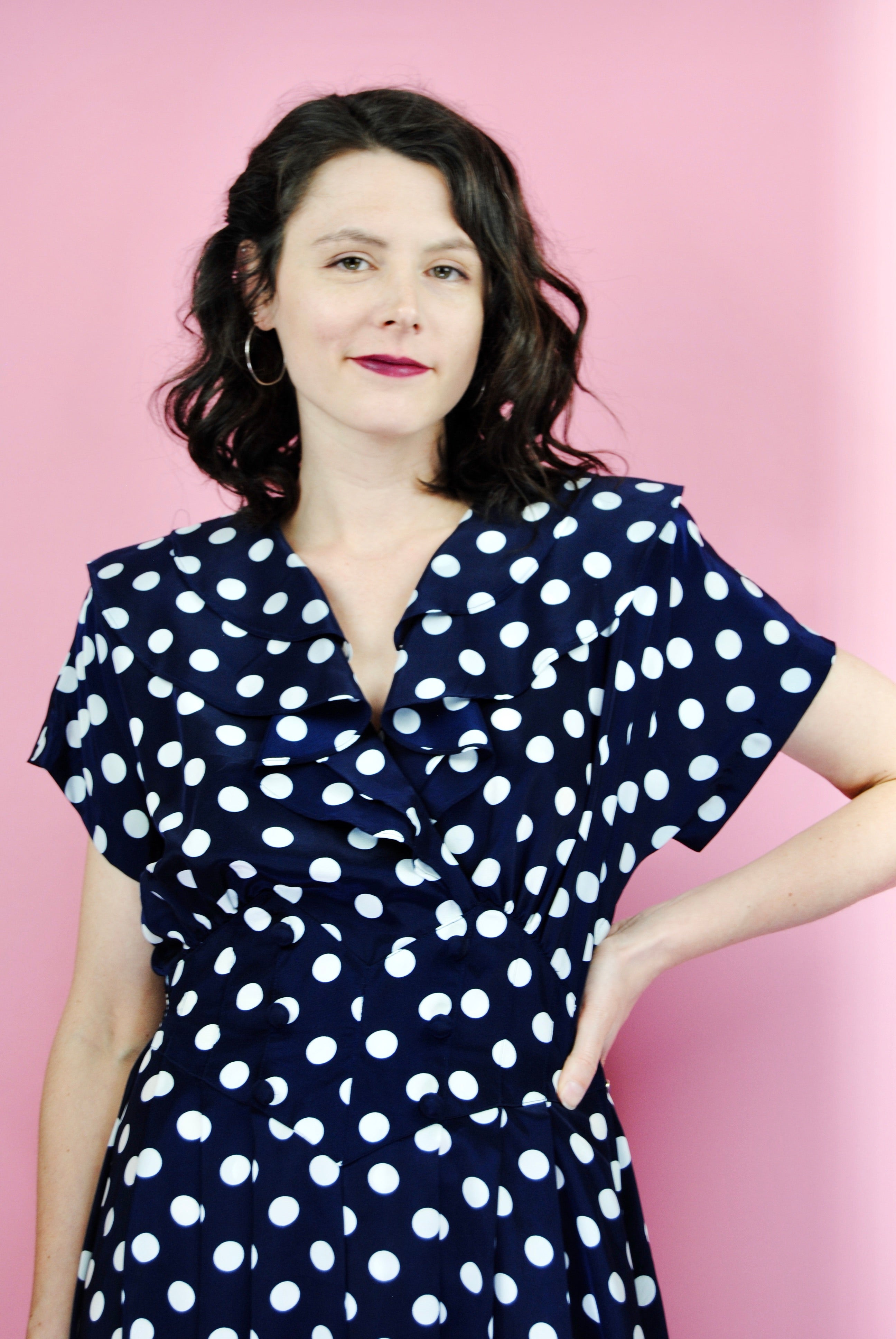 Vintage 80s Polka Dot Navy Blue 80s Does 40s Dress By Melissa Harper ...