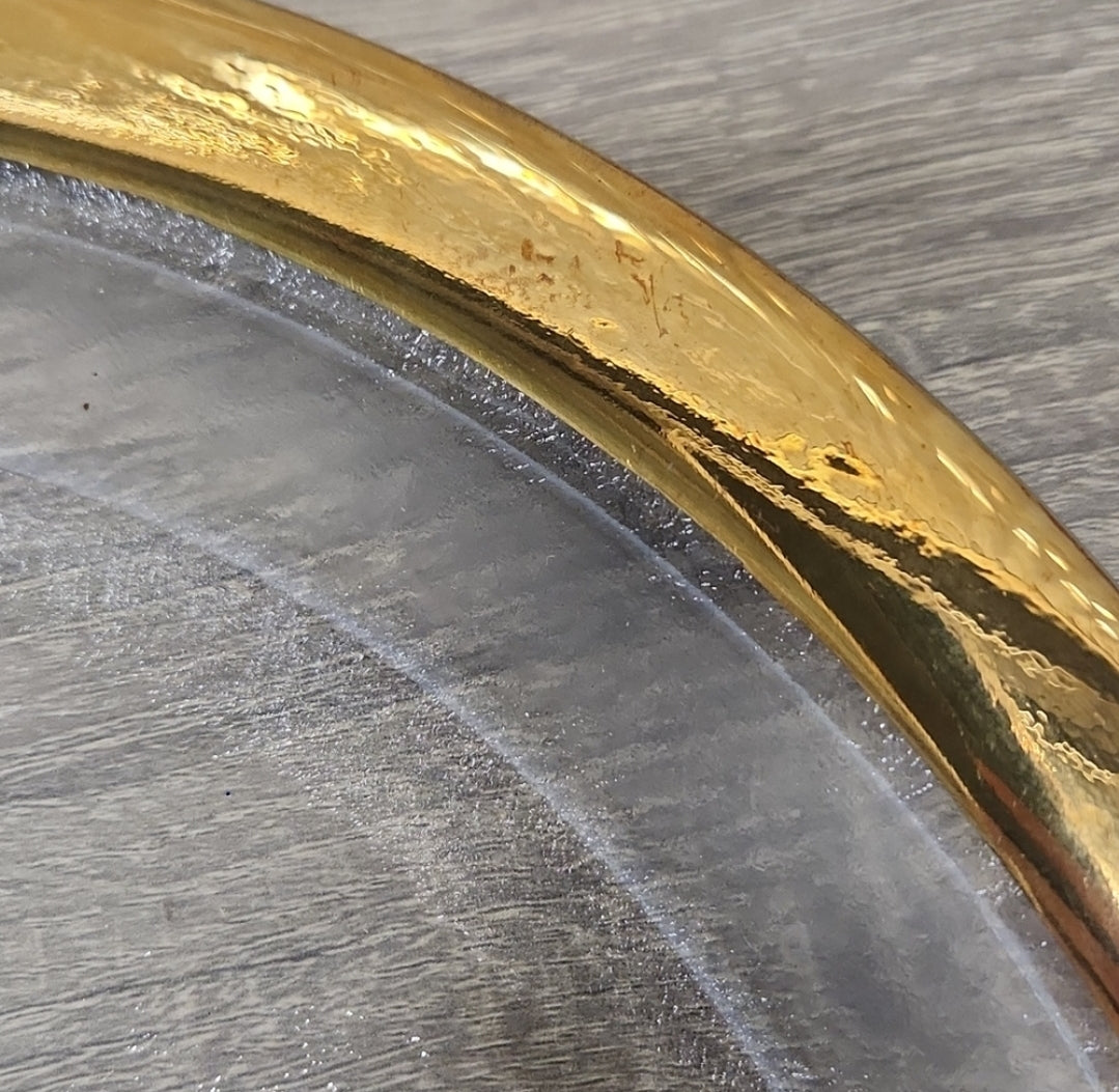 60s Vintage Art Deco Frosted Glass Gold Rim Tray | Shop THRILLING