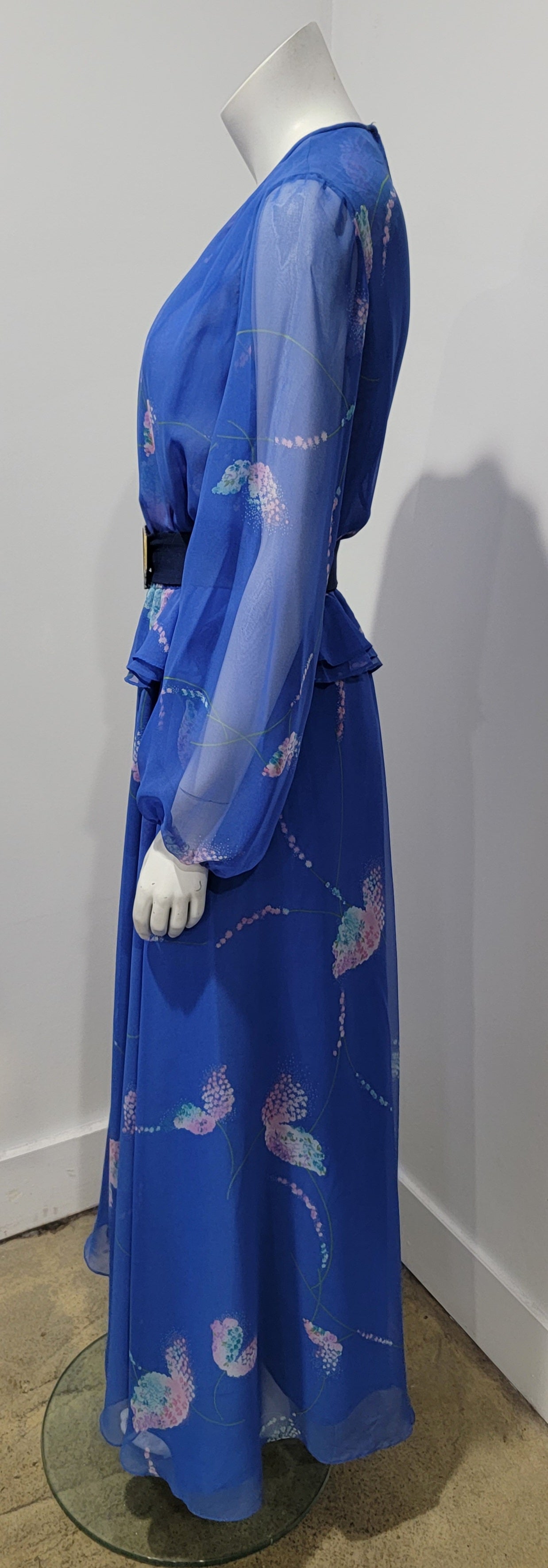 Vintage 70s Hollywood Glam Floral Peplum Blouson Maxi Gown By Jeri ...