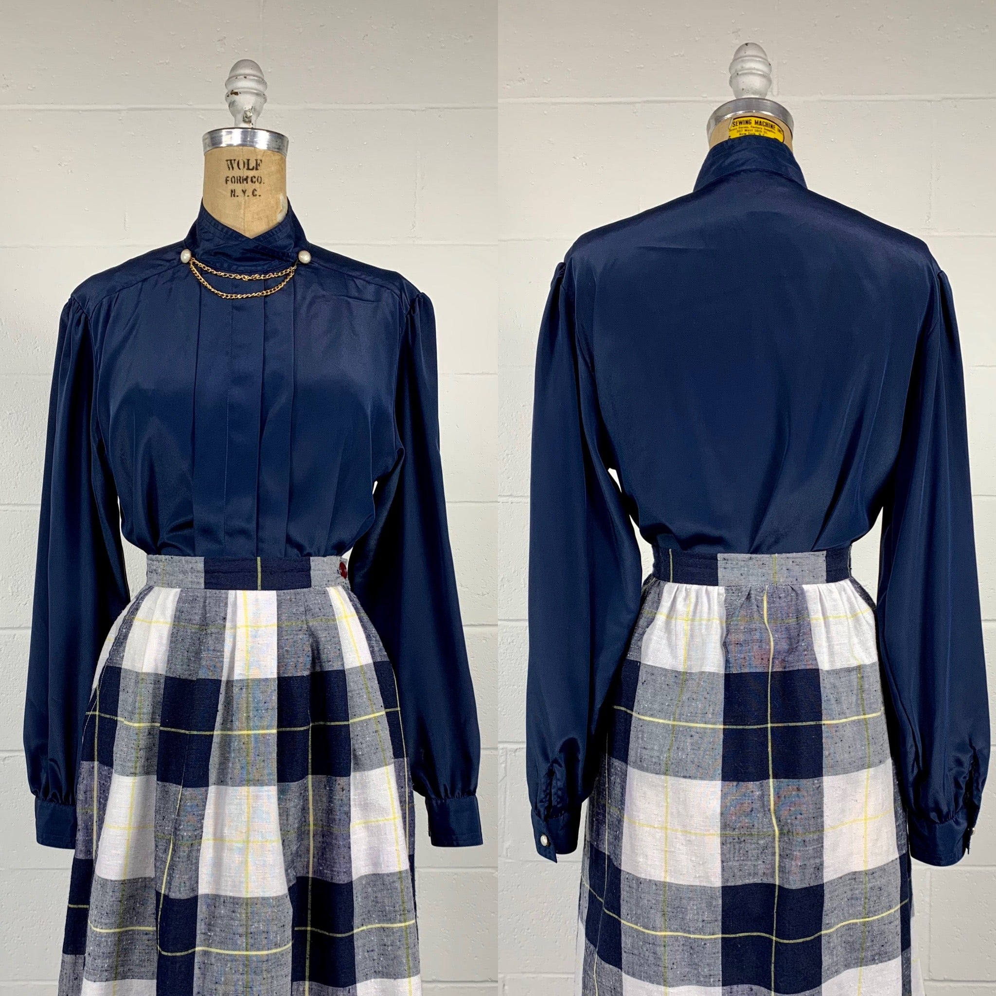 Vintage 80s Blue Gold Livery Chain Of Office Collar Blouse By Notations ...