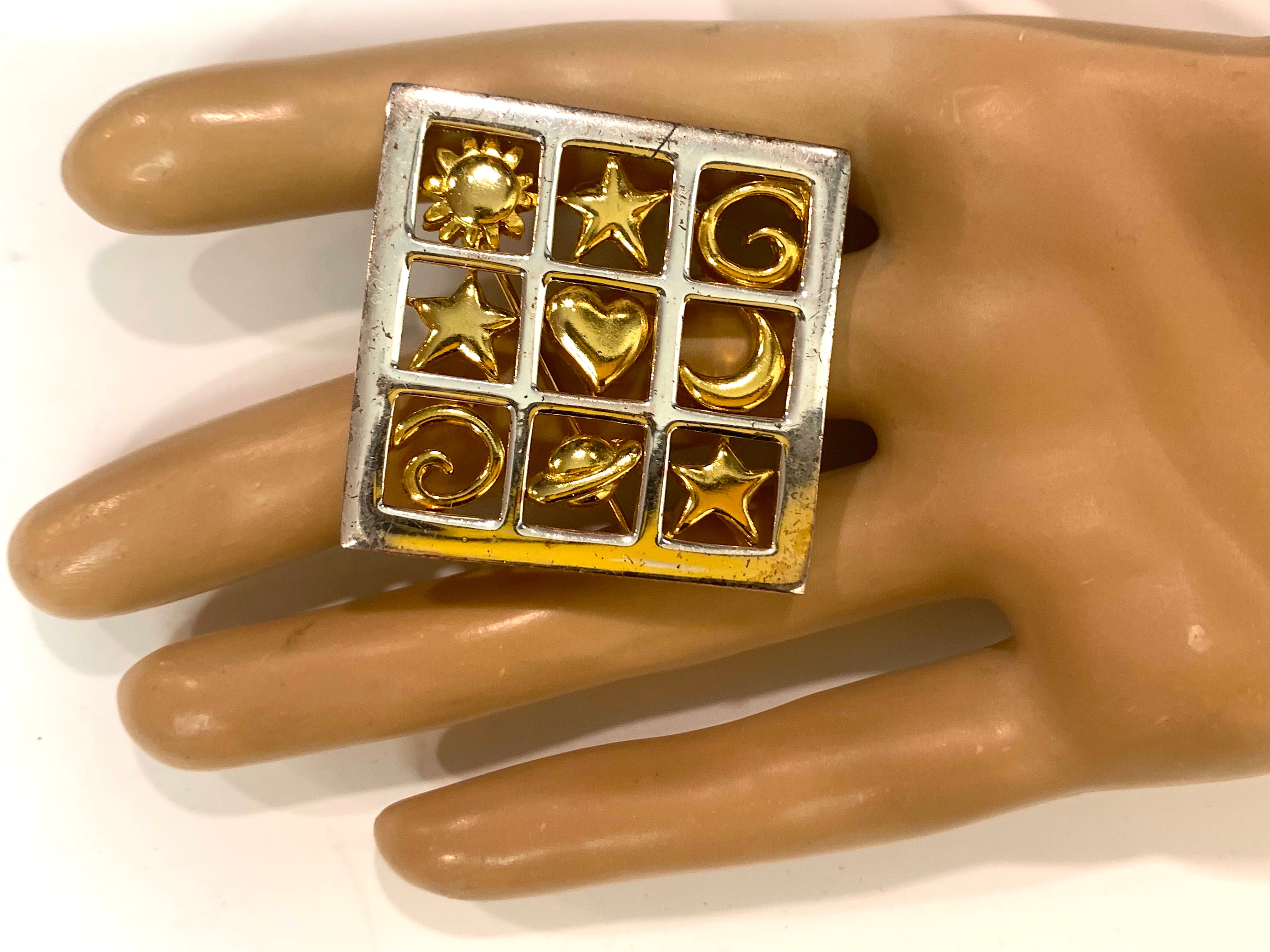 Vintage 80s/90s Large Gold And Silver Tic Tac Toe Brooch Pin | Shop ...