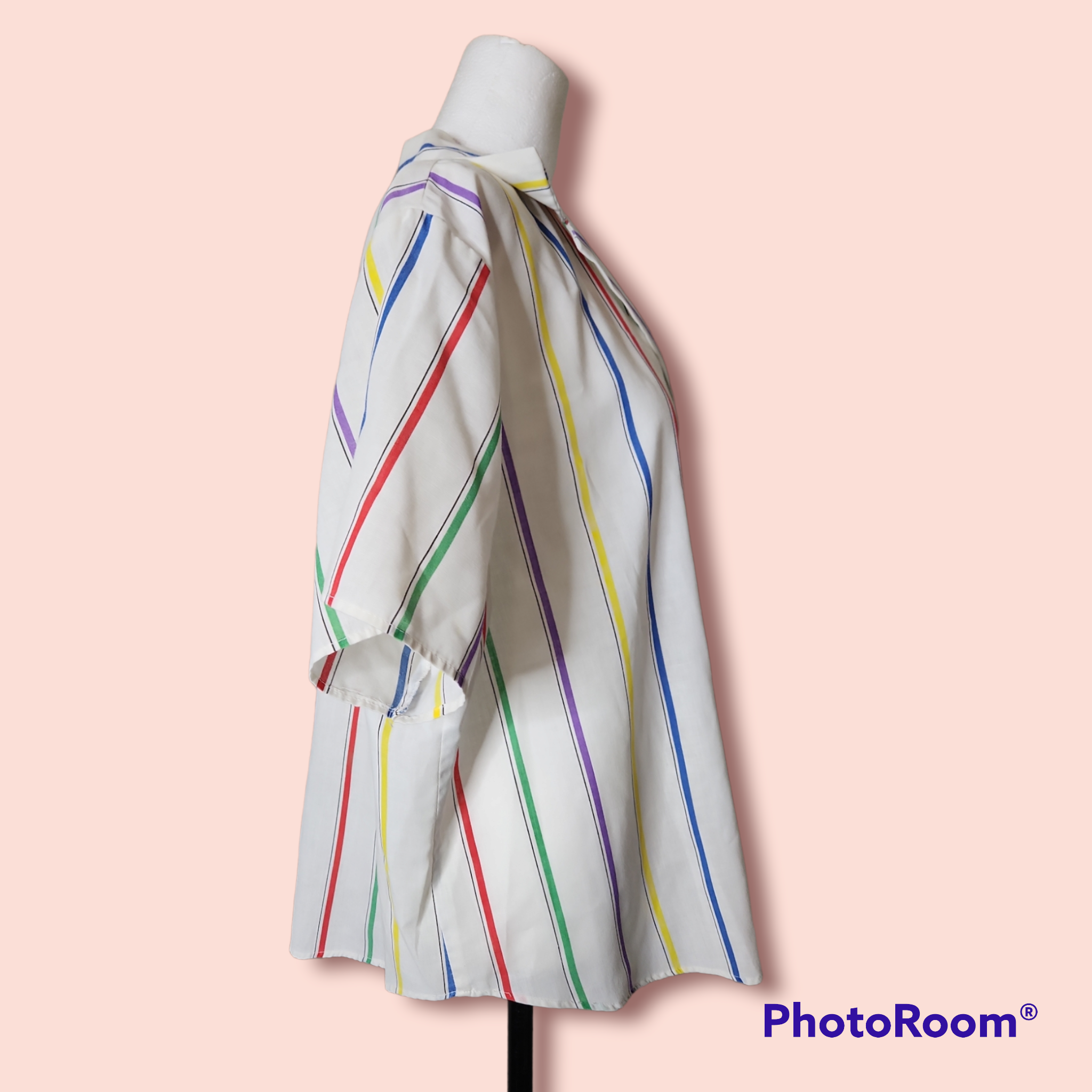 Vintage 80s/90s Rainbow Striped Short Sleeve Collared Shirt By ...