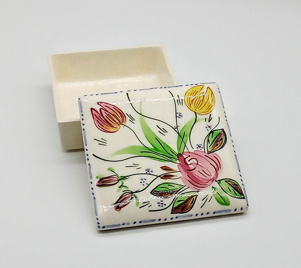 Vintage Blue Ridge Hand Painted Square Ceramic Trinket Box By Southern ...