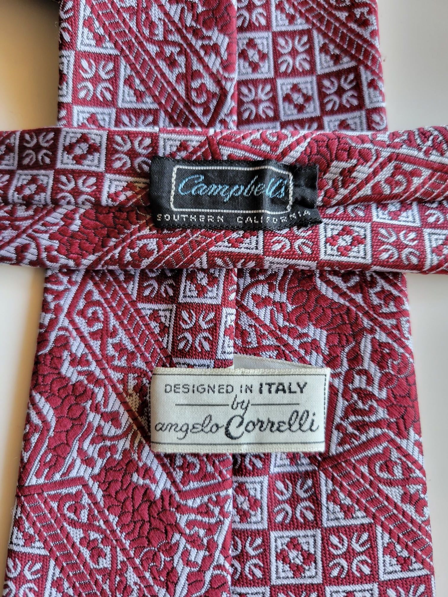 Vintage 60s Ornate Print Red And Gray Wide Tie By Angelo Correlli ...