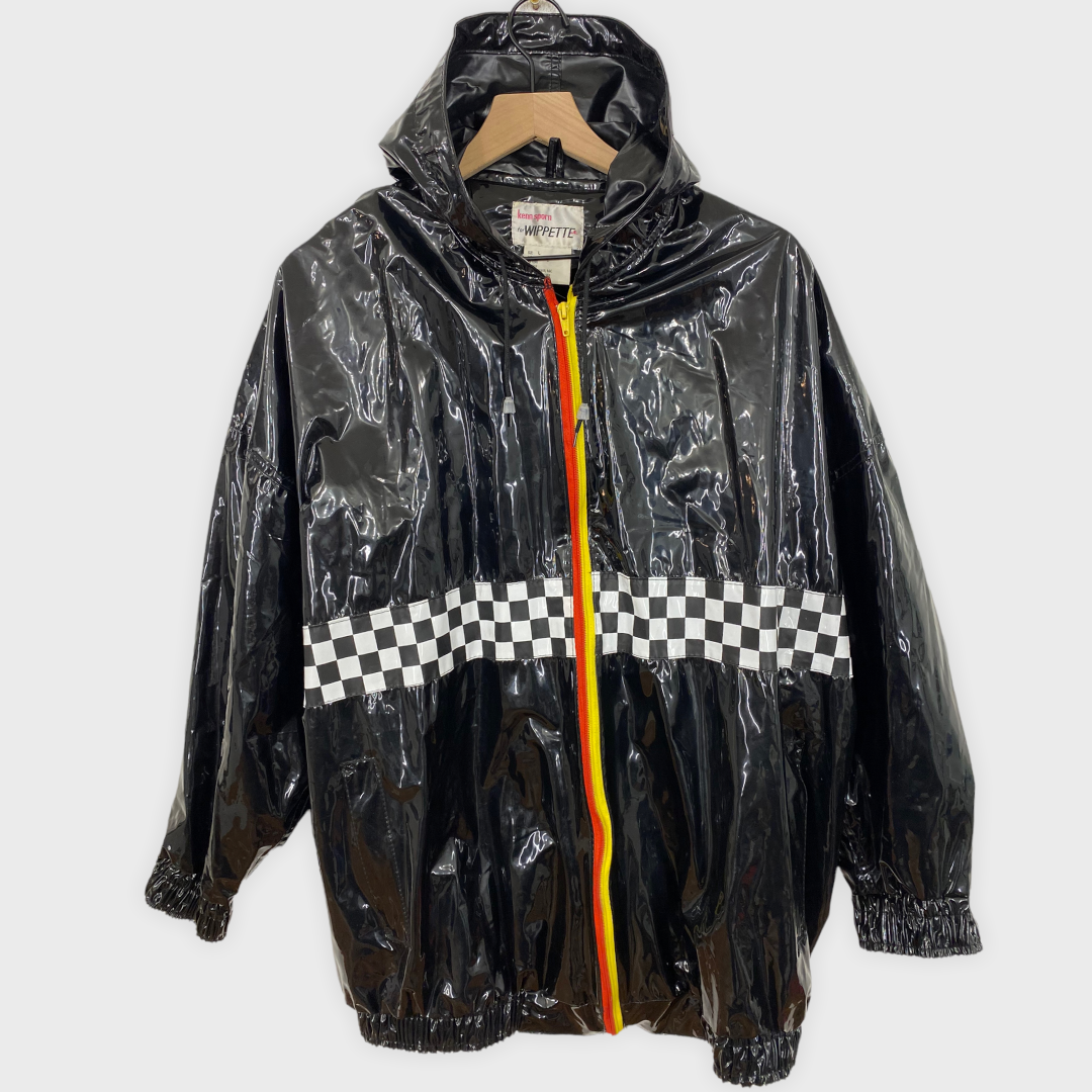 Vintage 80s/90s Black Vinyl Checkerboard Wet Look Rain Jacket By Kenn ...