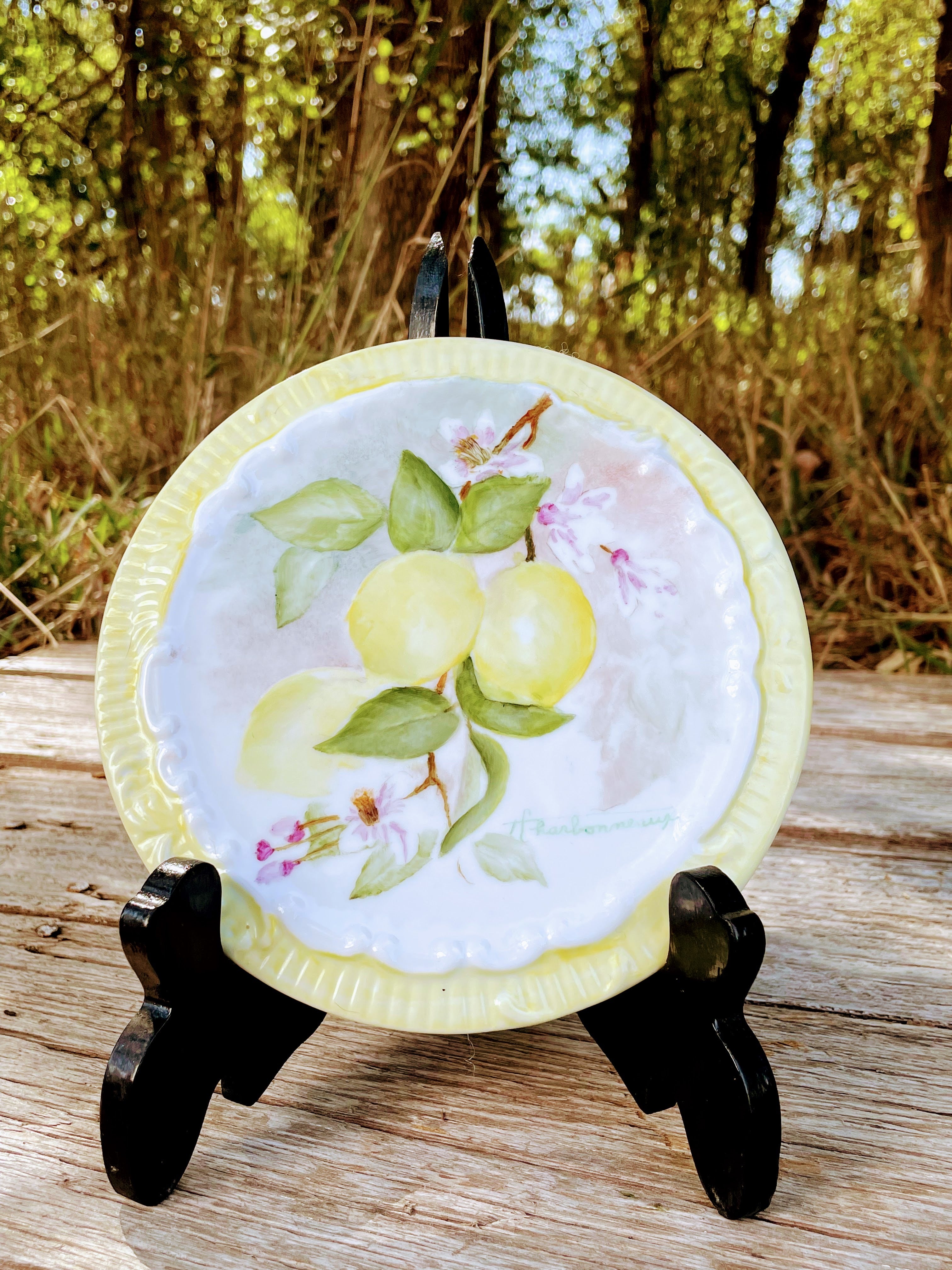 Vintage 30s Porcelain Tea Trivet Hot Plate Hand Painted Lemons | Shop ...