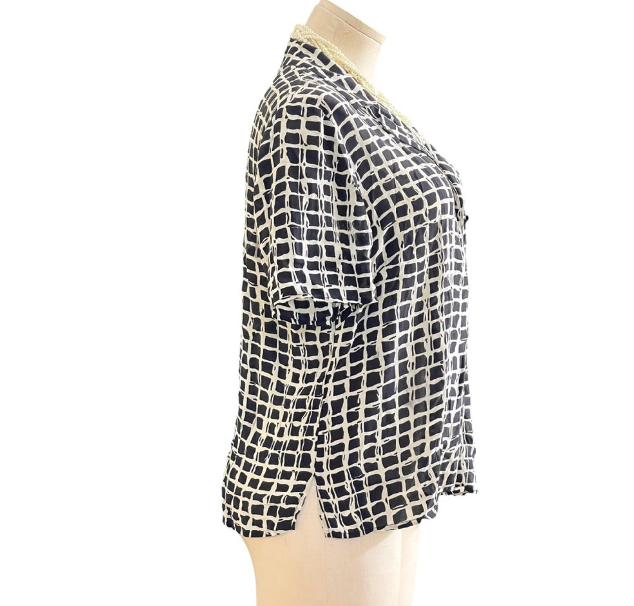 Vintage Black And White Checkered Silk Button Up By August Silk | Shop ...