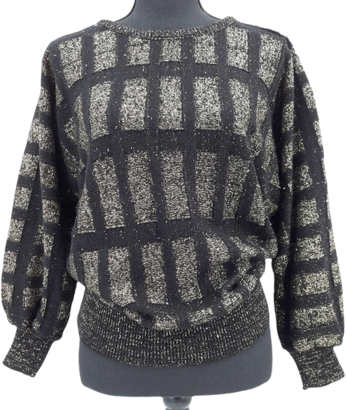 Vintage 80’s Black Gold Metallic Geometric Square Sweater by Carducci ...