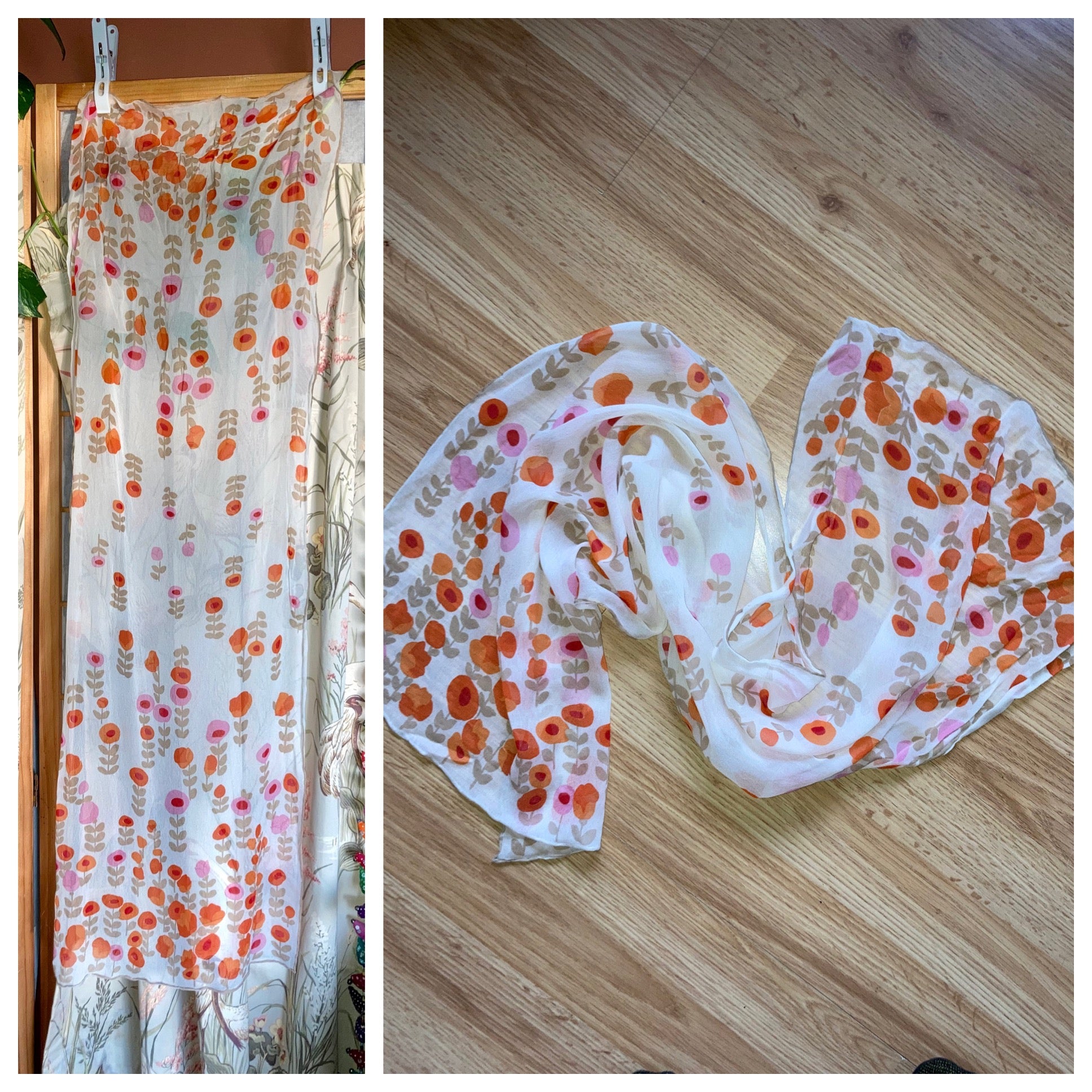 Vintage 60’s 70’s Off White Floral Semi Sheer Scarf | Shop THRILLING