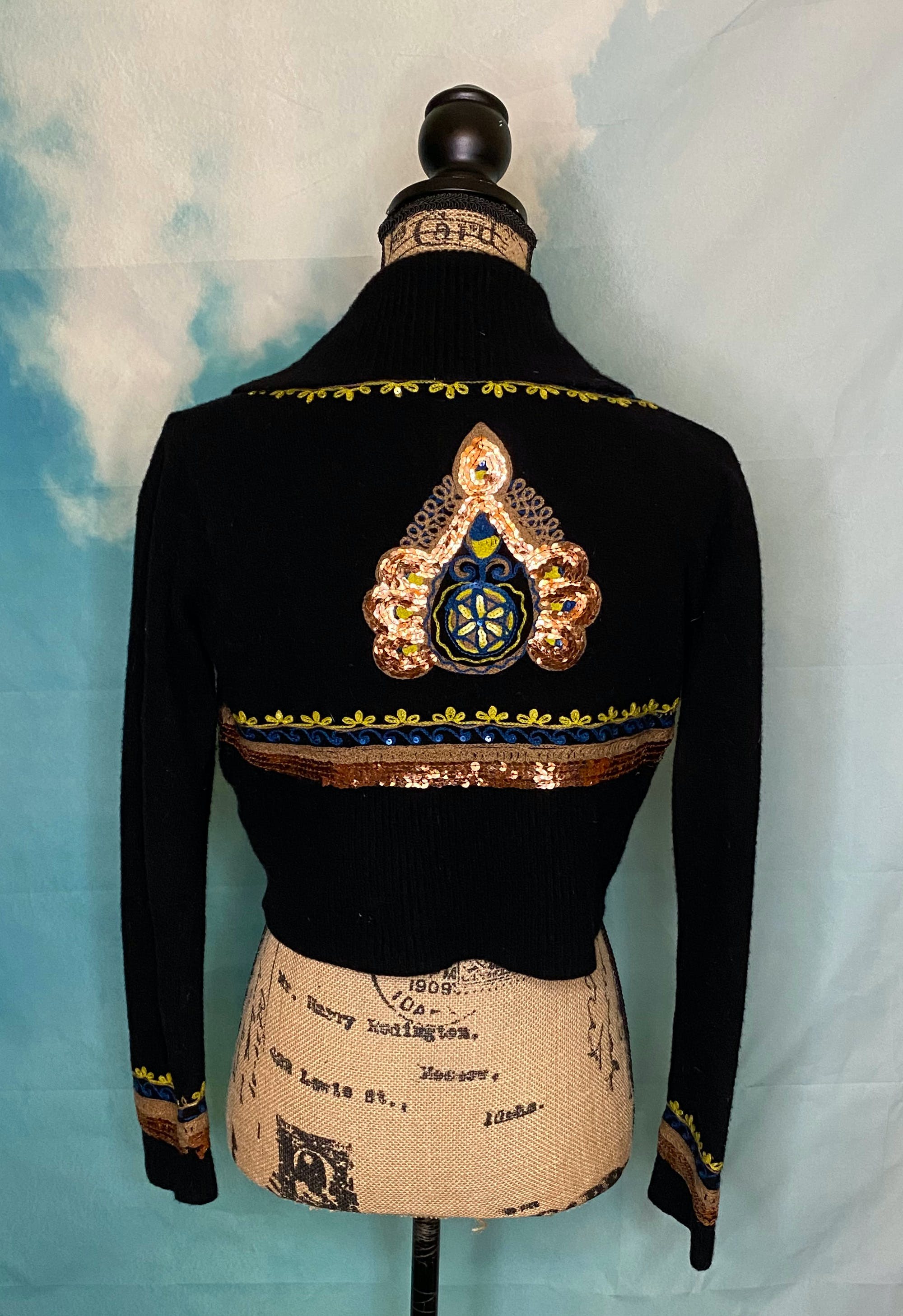 Vintage 80’s Black Wool Shrug with Sequins and Braiding by French ...