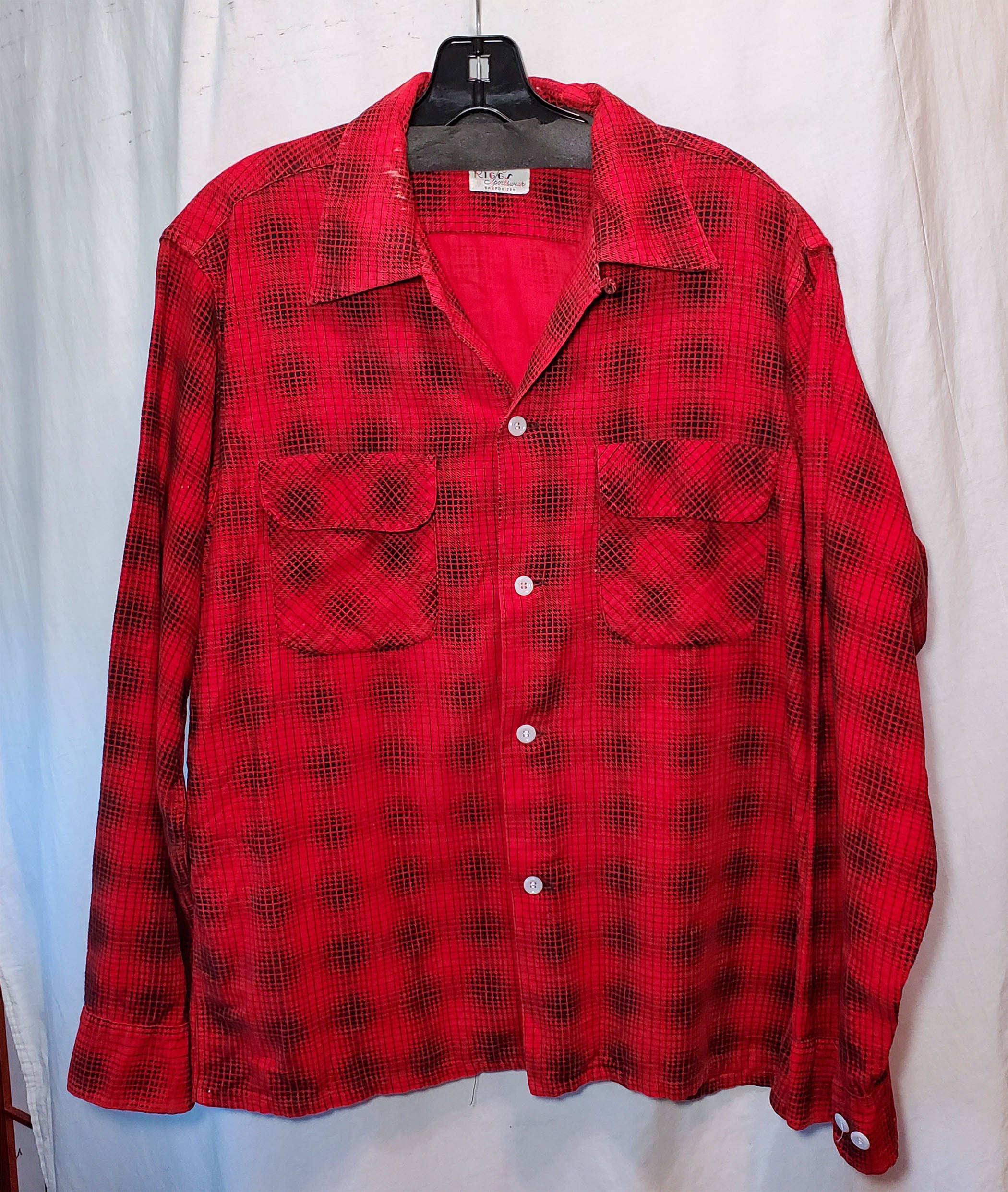 Vintage 40s Red And Black Plaid Men's Loop Work Shirt By Riggs ...