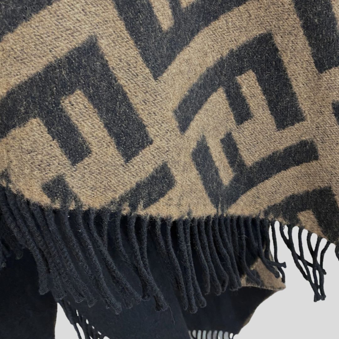 Vintage 00s Ff Logo Cashmere Wool Reversible Fringe Poncho By Fendi ...