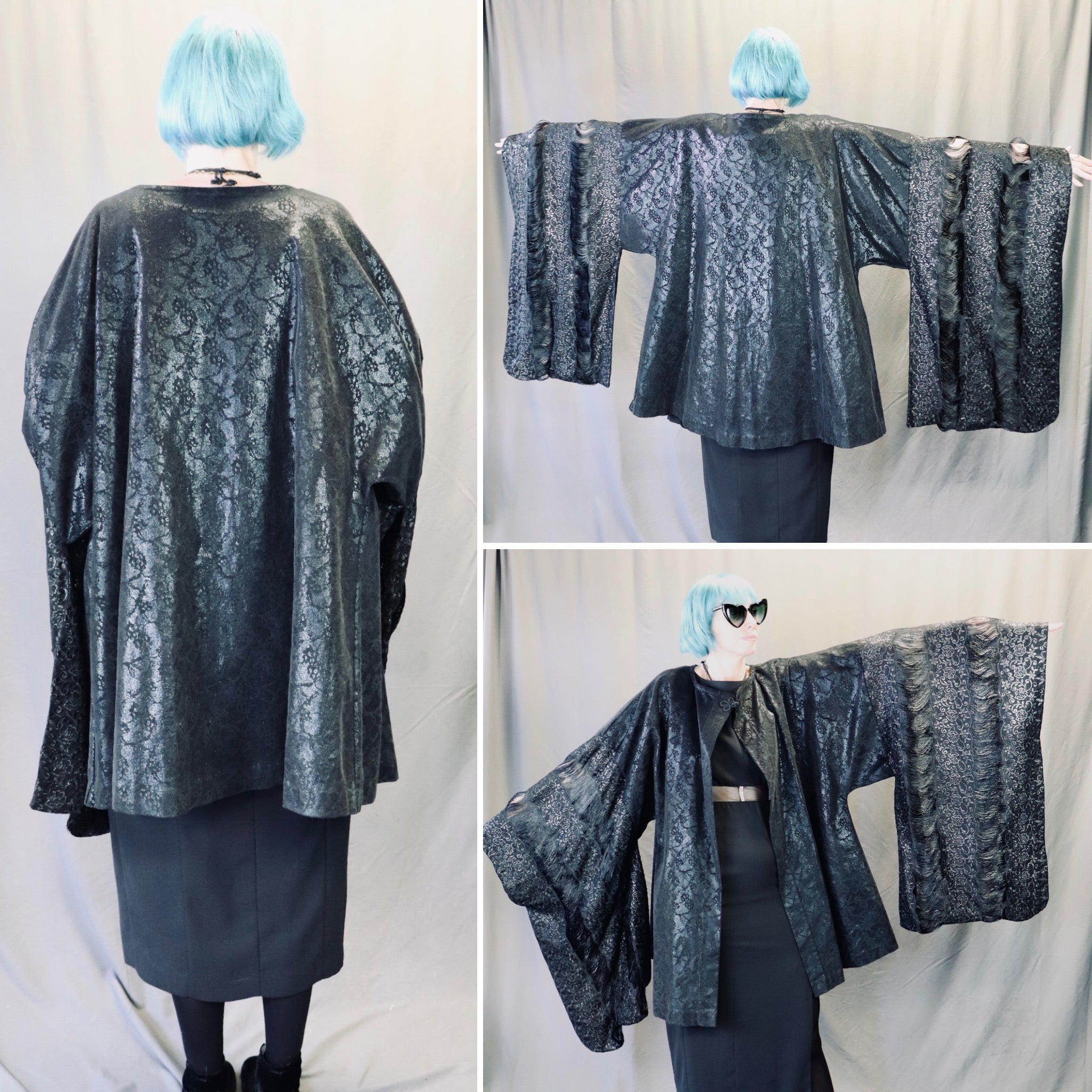 Vintage 60s Couture Black Brocade Robe With Kimono Style Sleeves | Shop ...