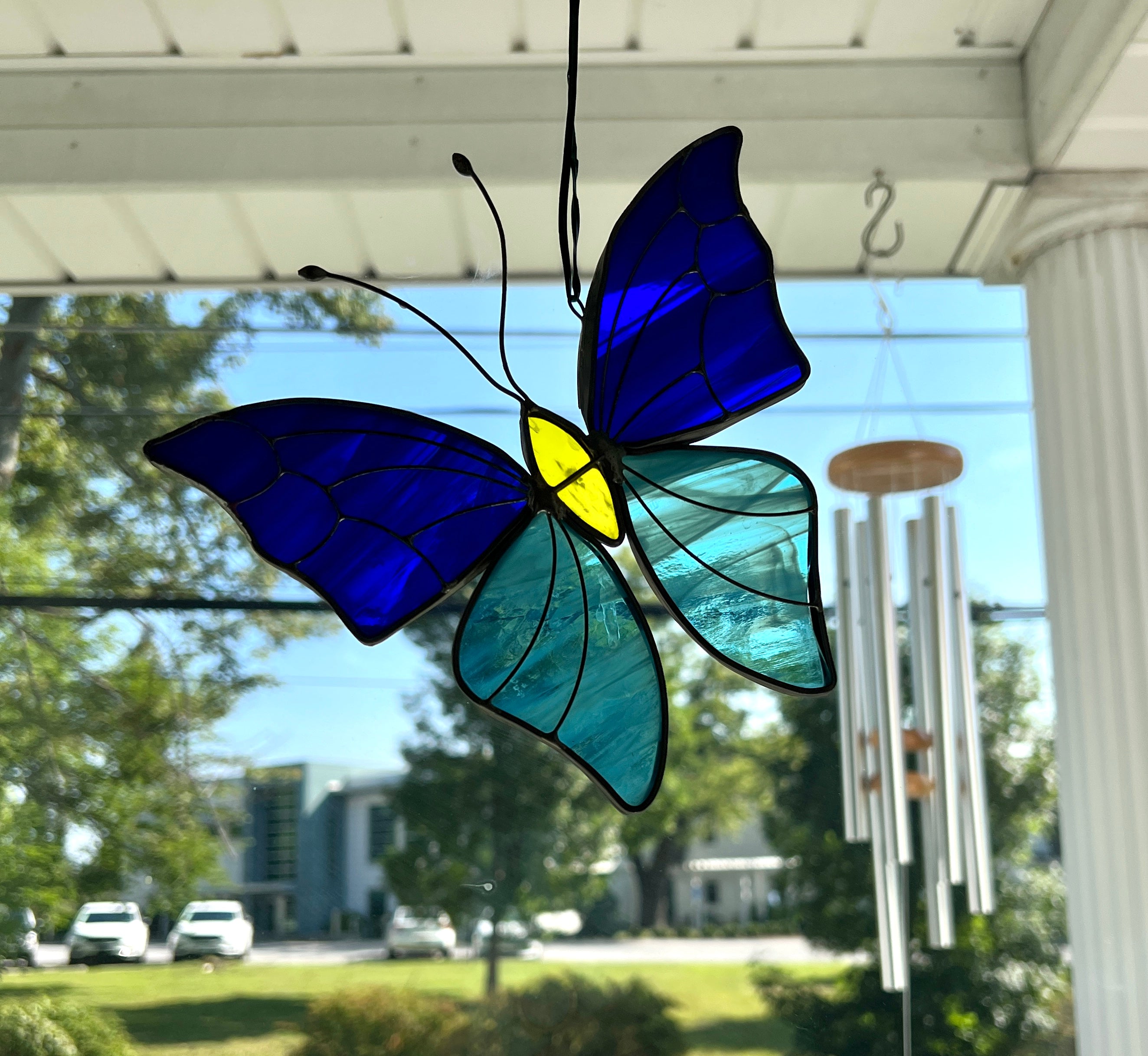 Vintage 70s Stained Glass Suncatcher Butterfly Blue Yellow 7" | Shop ...