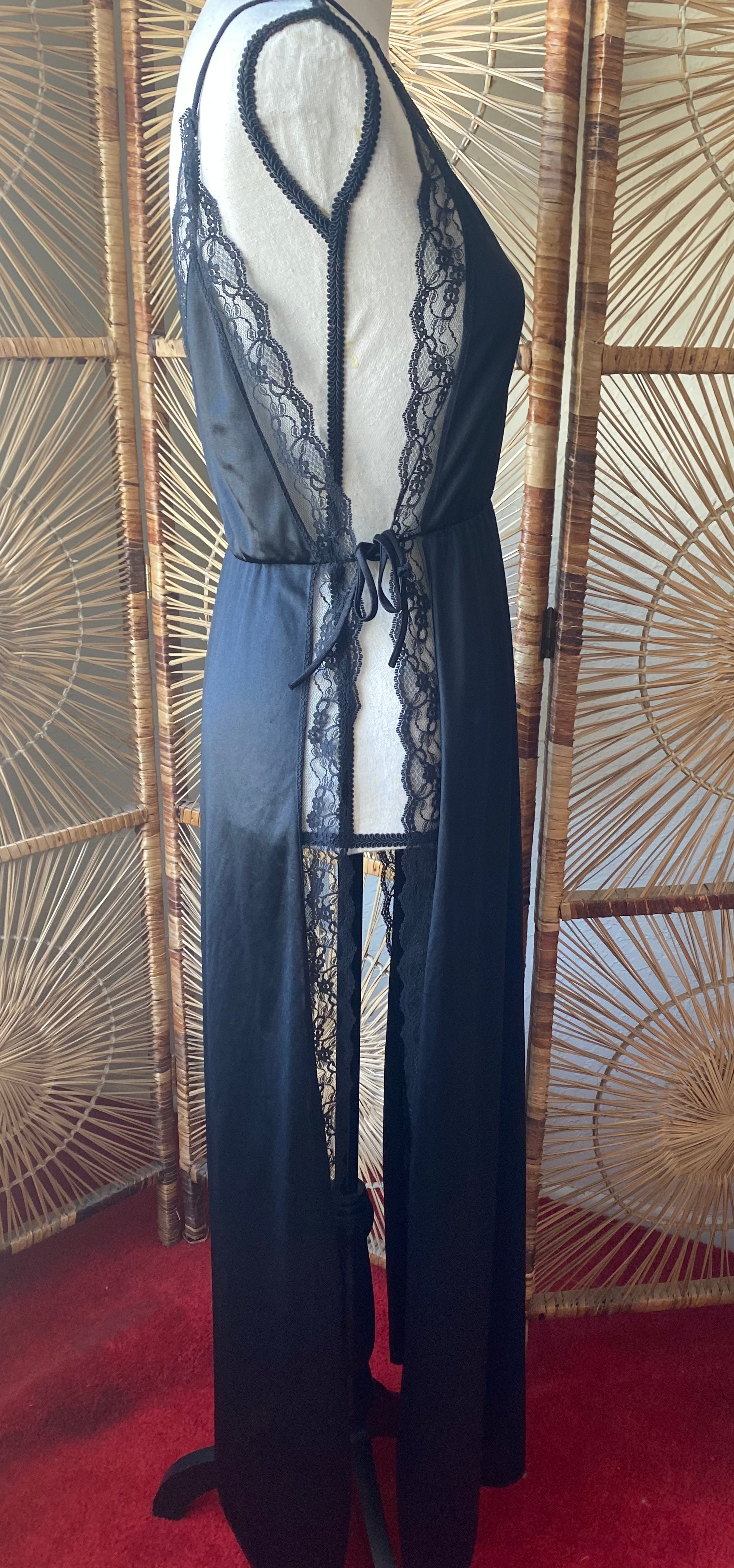 Vintage 70s/80s Black Lace Nylon Lounge Dress With Open Sides By Sears ...