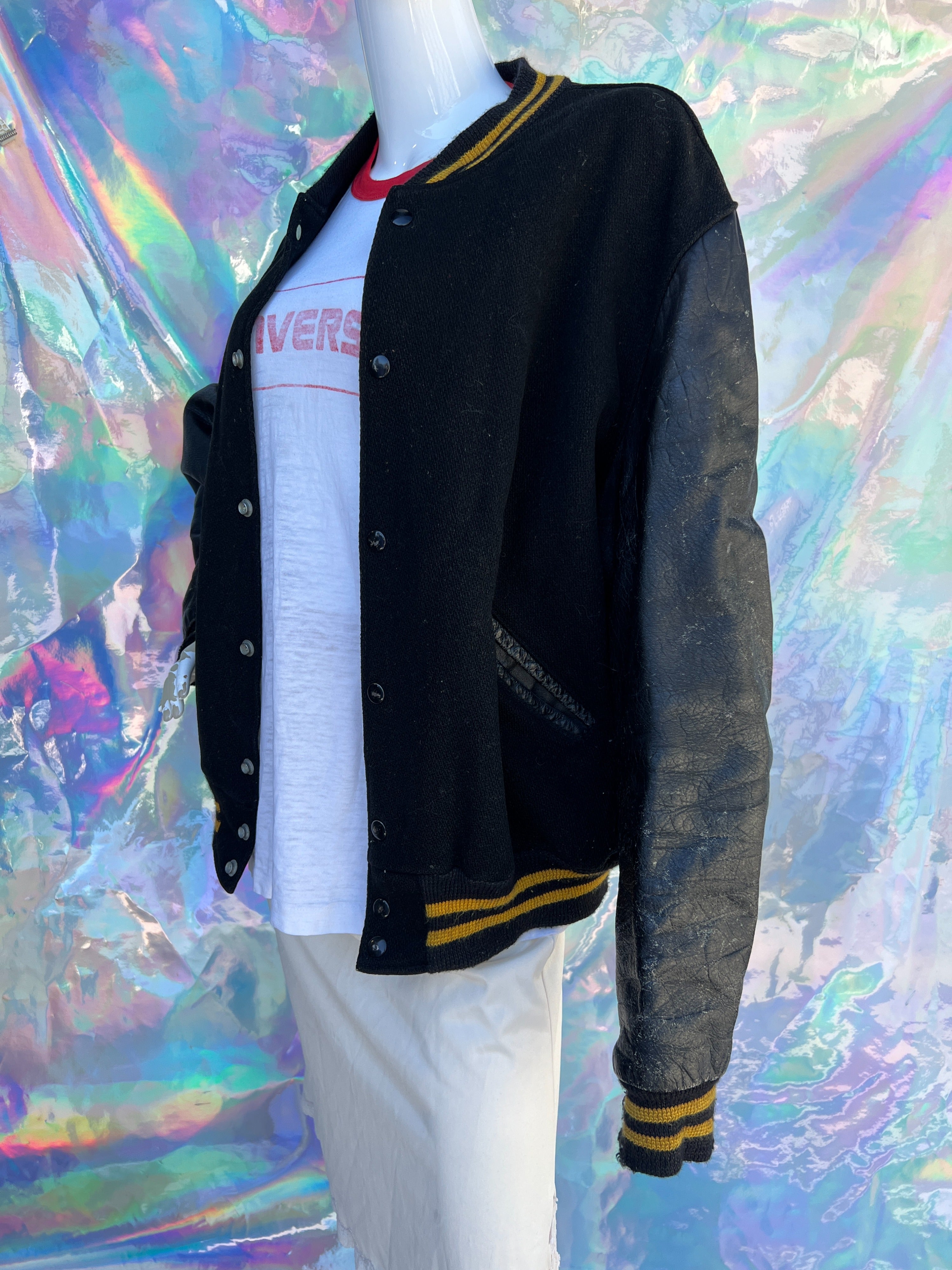 Vintage 60s Black with Gold Striping Varsity Jacket | Shop THRILLING