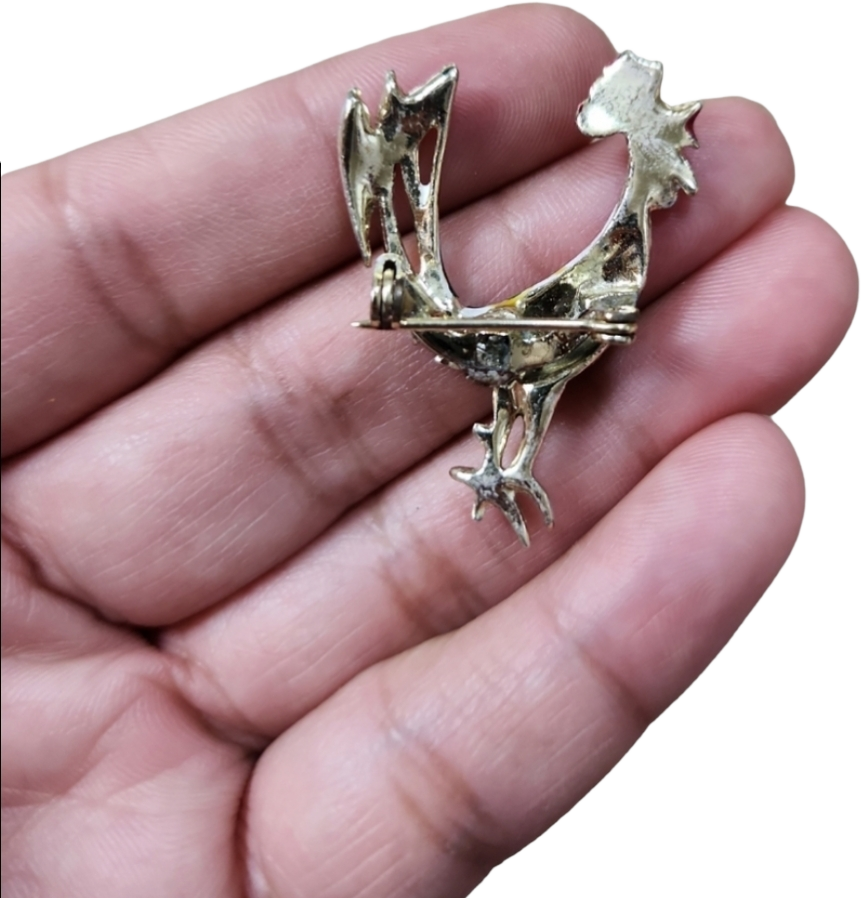 80s Vintage Gold Toned Rooster Bling Pin Missing Stone | Shop THRILLING