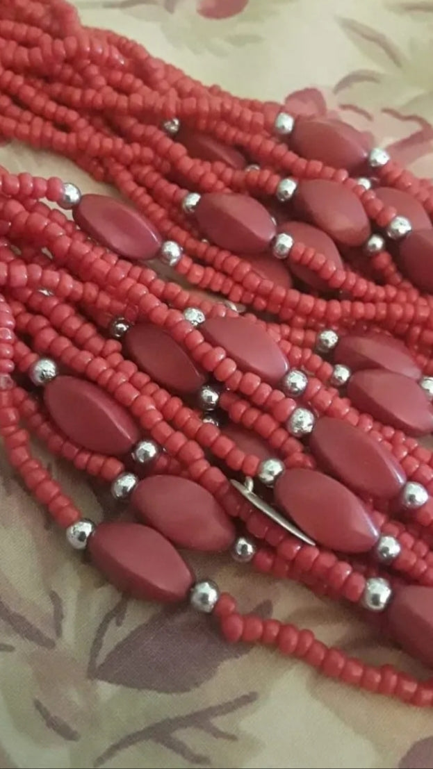 Vintage 70s/80s Red Coral Beaded Layered Coins Statement | Shop THRILLING