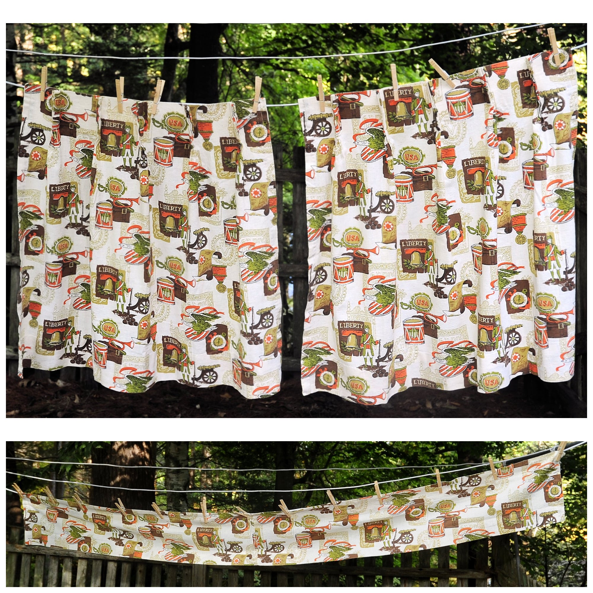 Vintage 60s Colonial Print Short Drape 24" X 30" & Valence Set | Shop ...