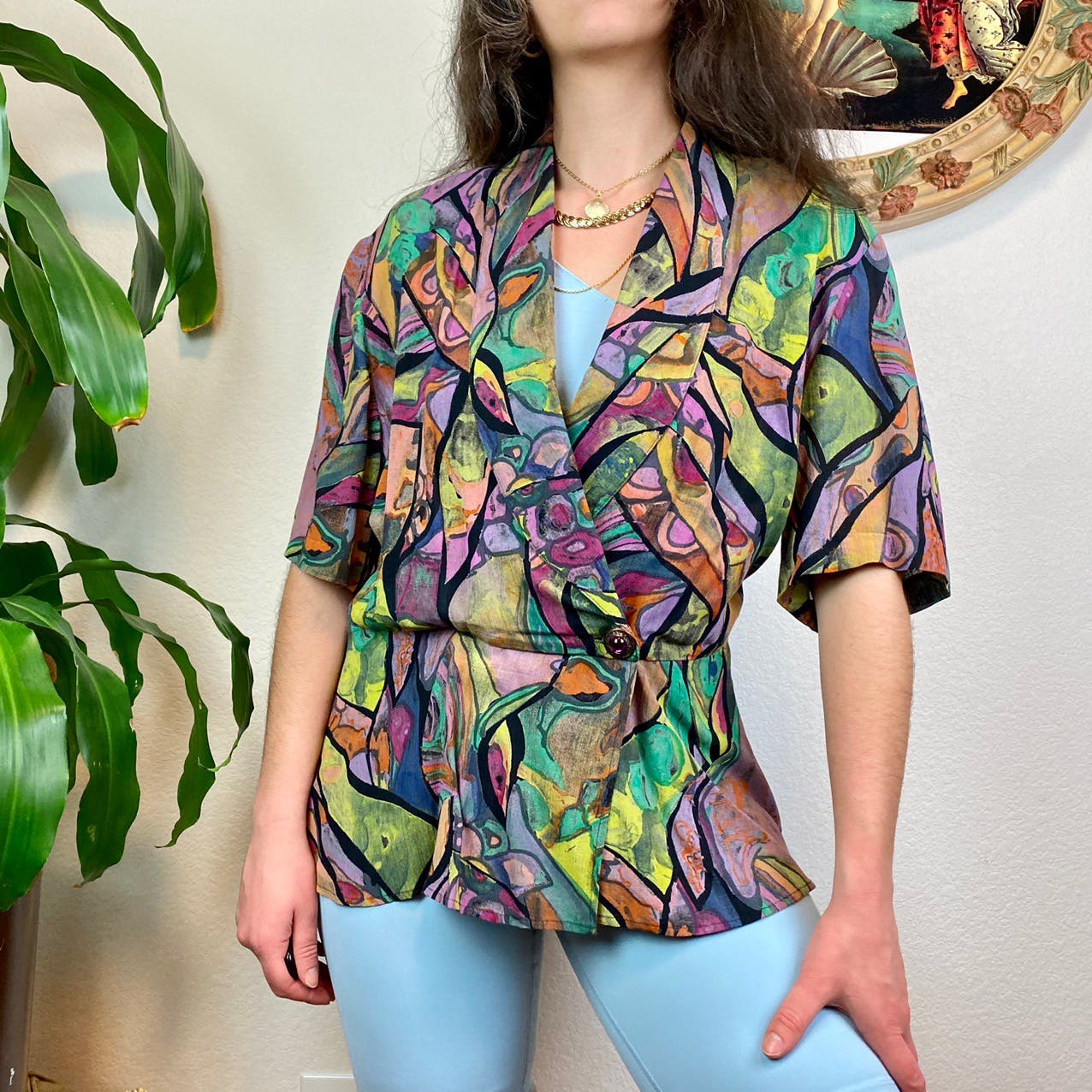 Vintage 80's Short Sleeve Colorful Art Blouse by Group Ltd | Shop THRILLING