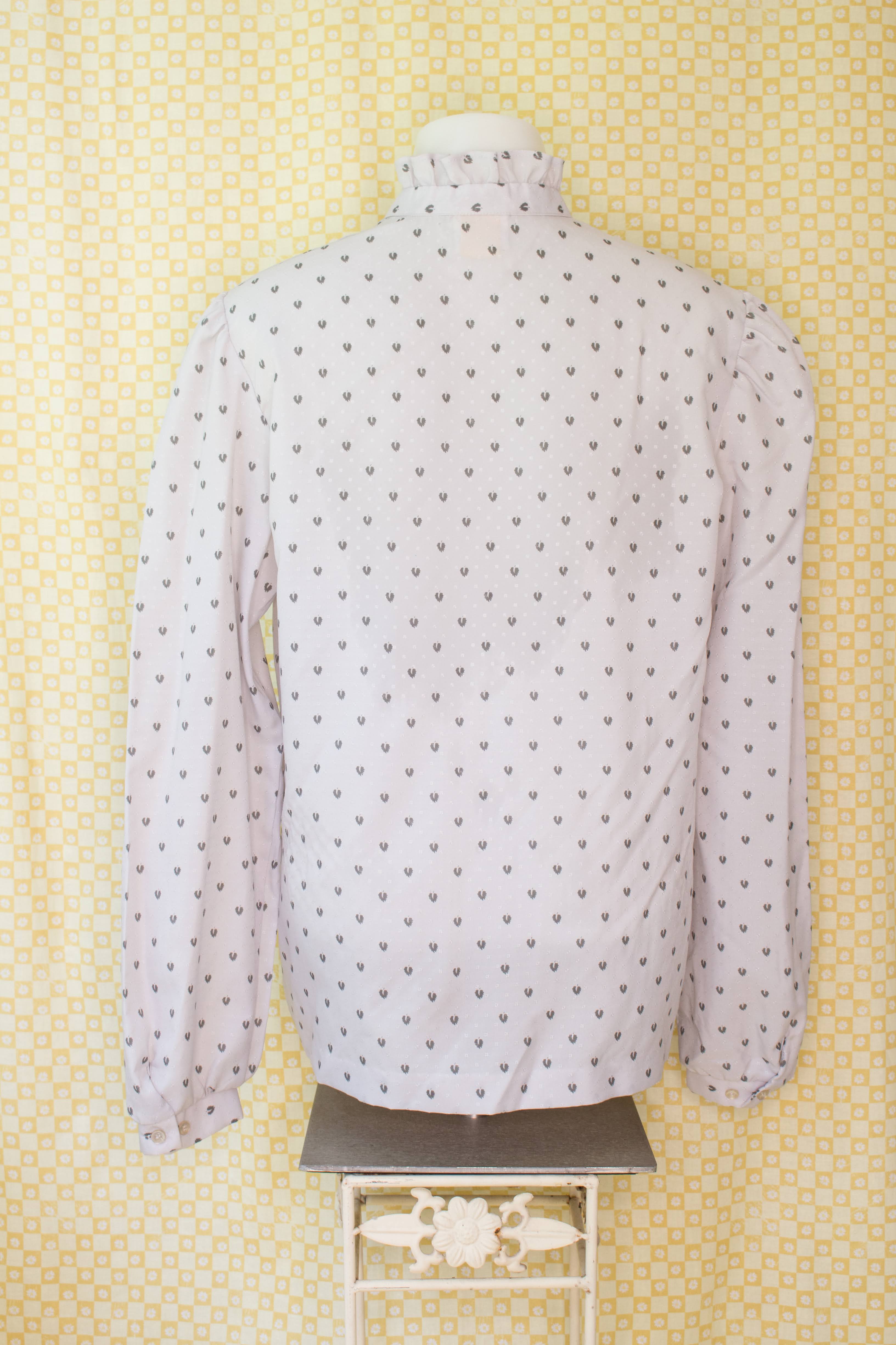 Vintage 70s/80s White Cascade Ruffle Collar Blouse With Leaf Print By ...