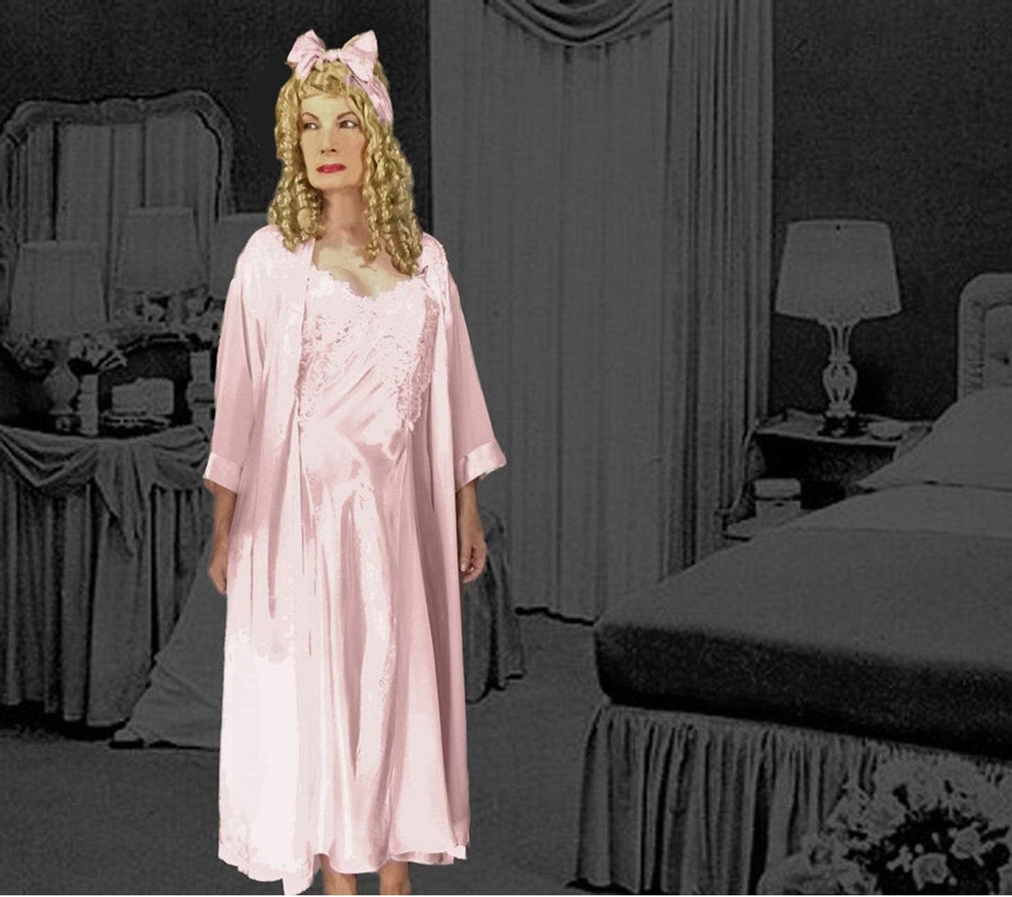 Vintage 80s Pink Satin And Chiffon Lacy Peignoir Set Is Lavish By ...