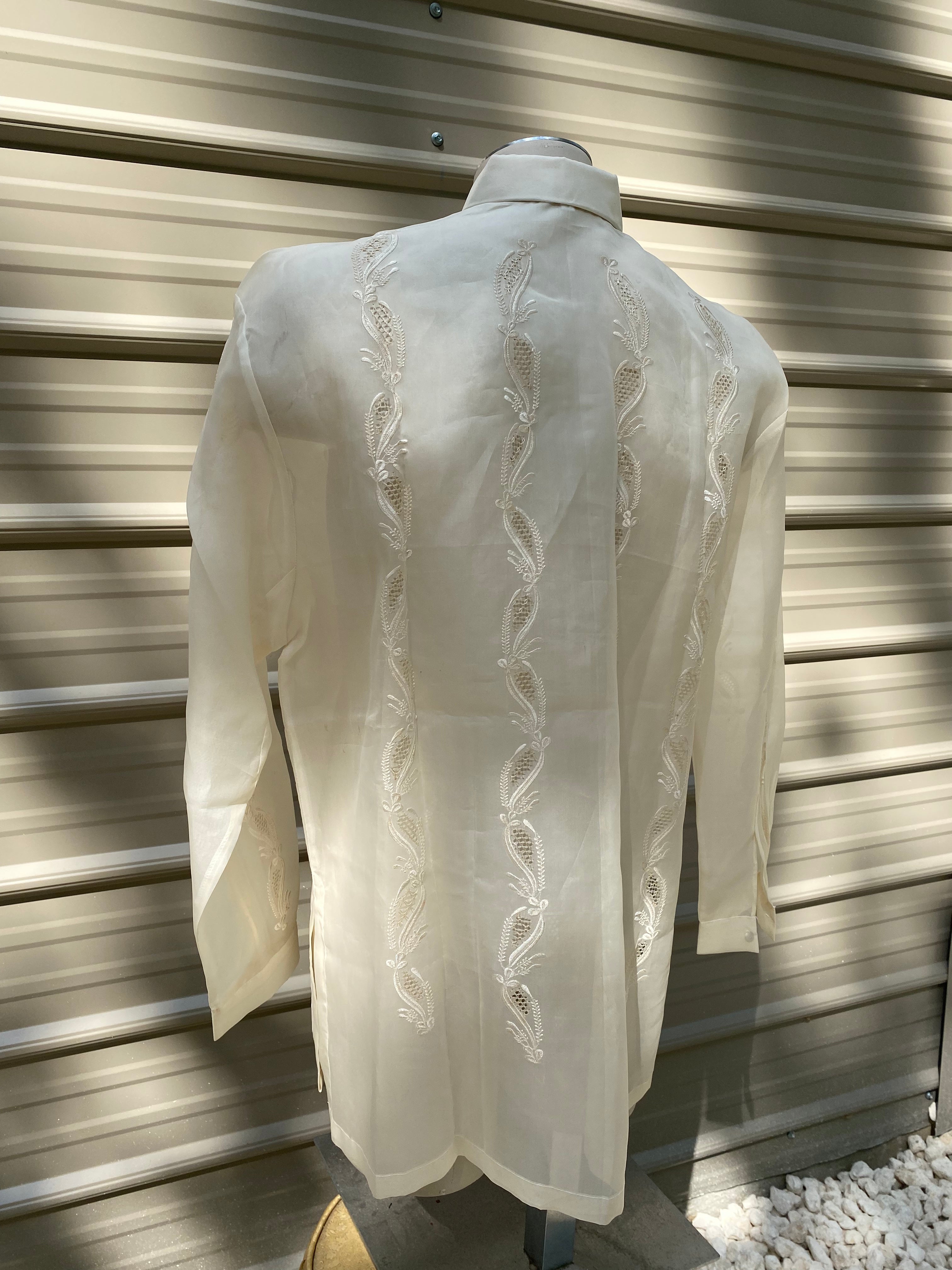 Vintage 60s Wedding Shirt Barong Tagalog Sheer Embroidery By Made In ...