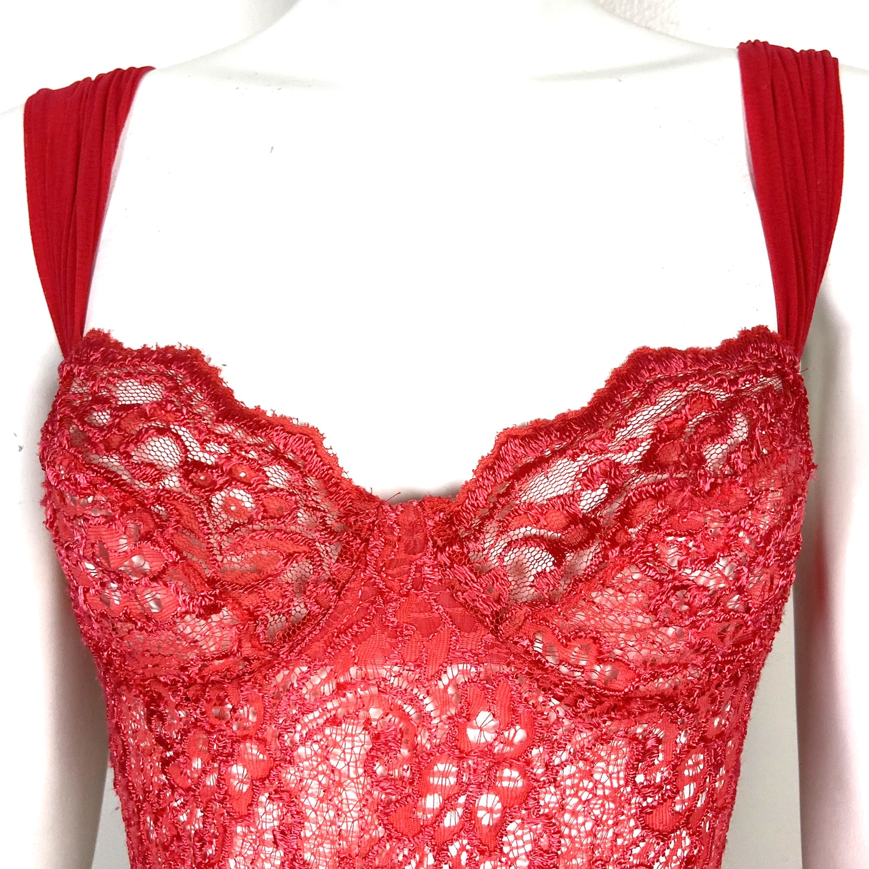 Vintage 80s/90s Lingerie Teddy Thong G String 36b Sheer Red Lace By ...
