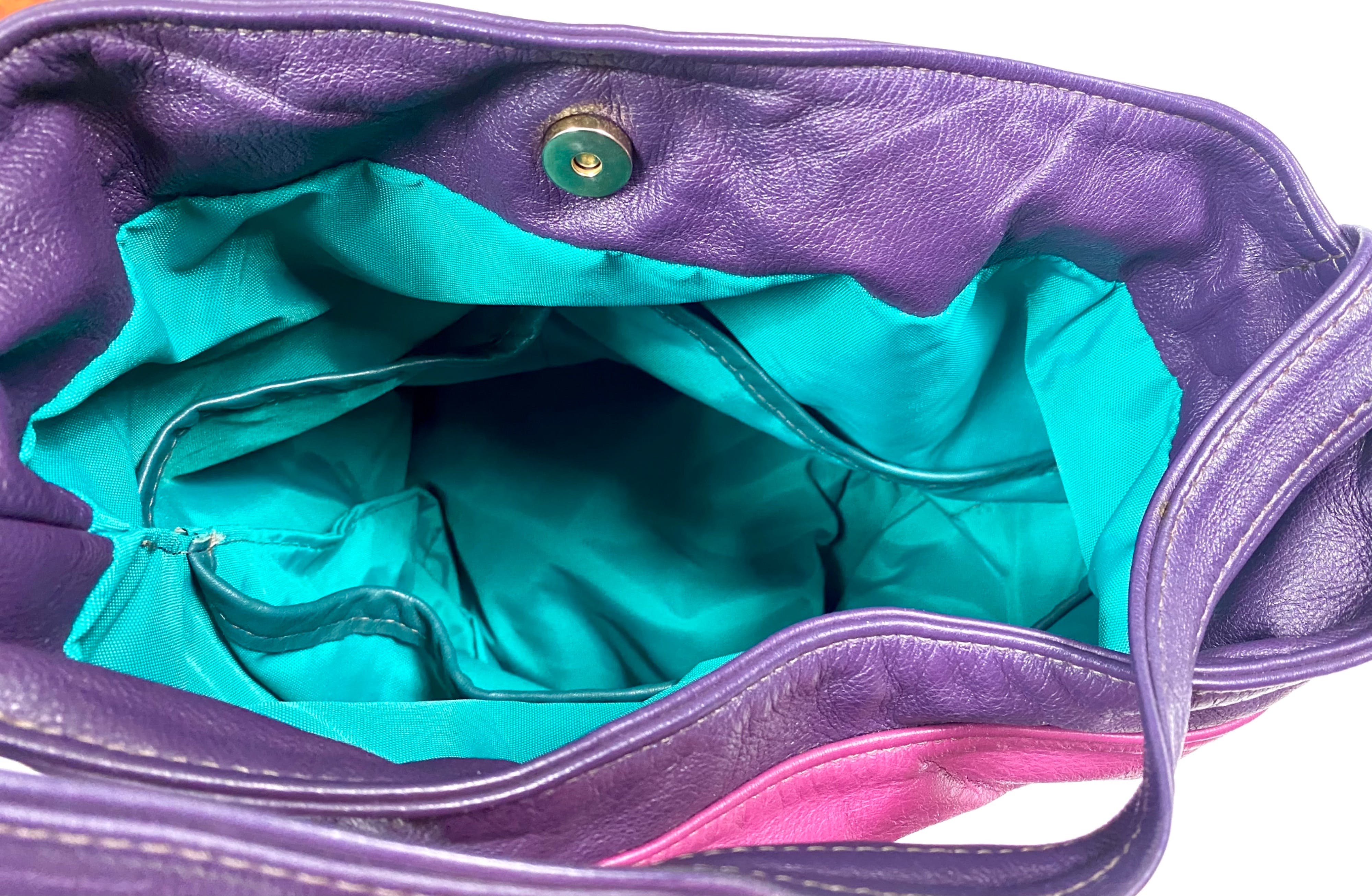 Vintage 90's Purple and Green Colorblock Bucket Purse | Shop THRILLING