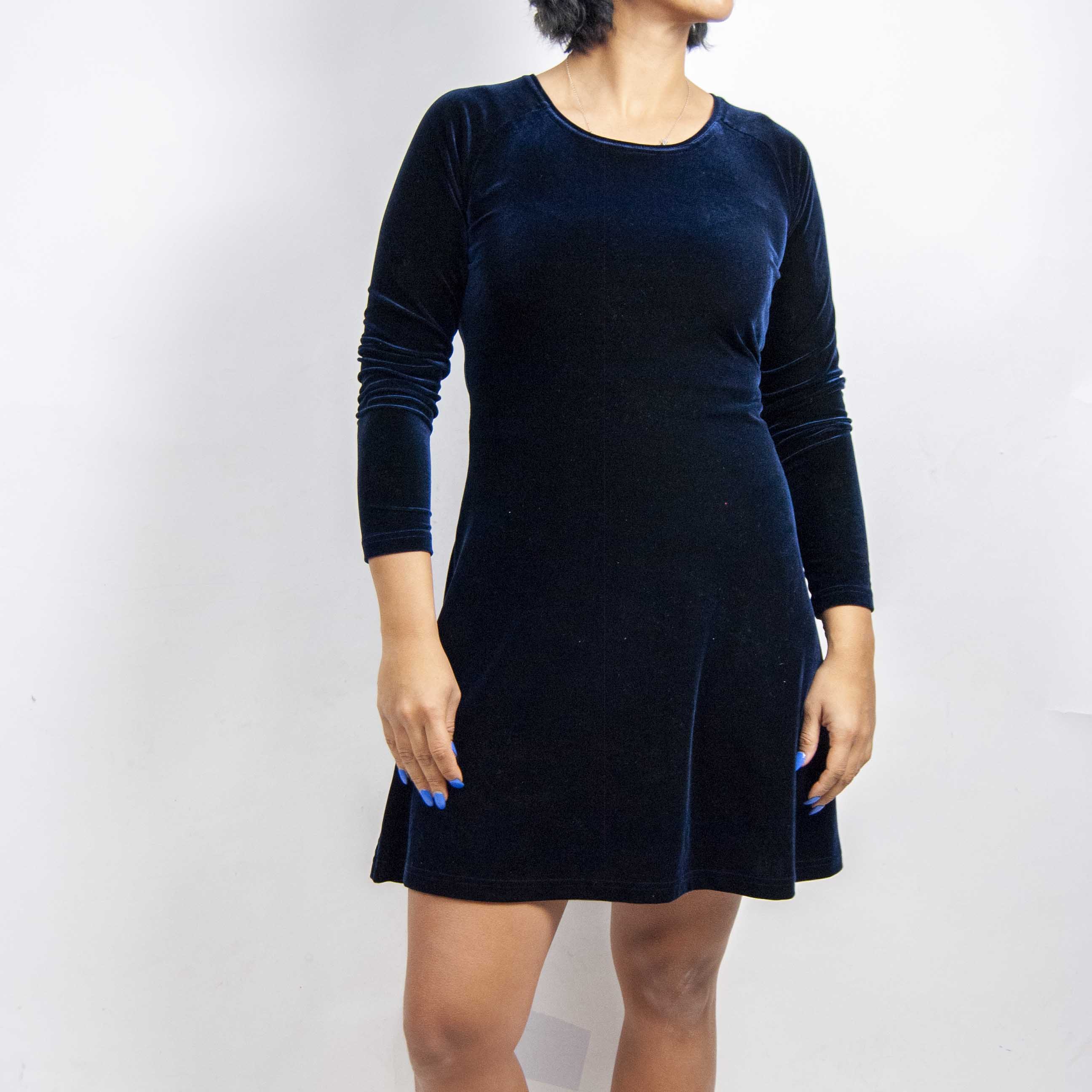 Vintage 90s Deep Navy Blue Velvet Mini Dress By Moda Intl | Shop THRILLING