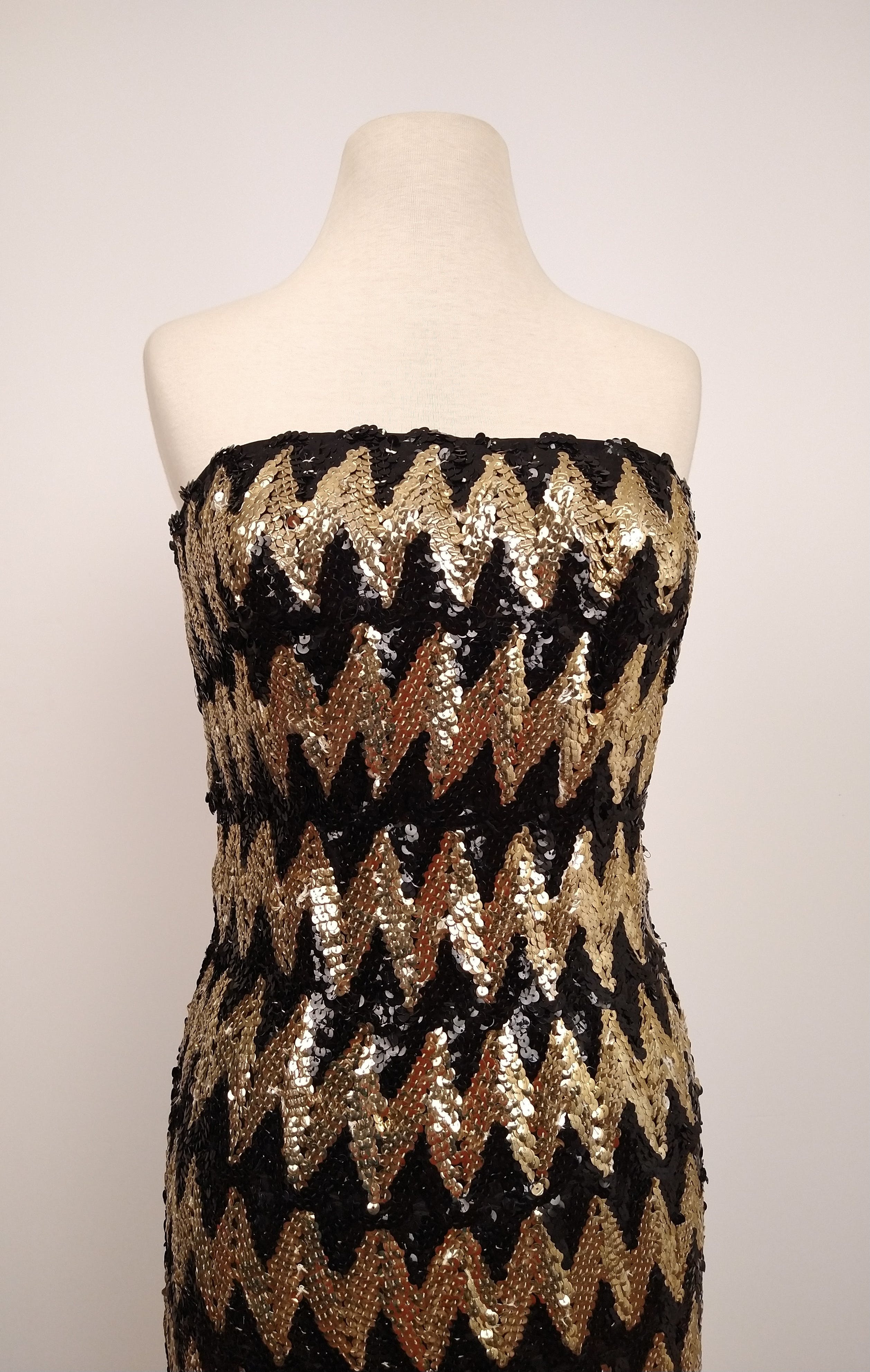 Vintage 50's Black and Gold Chevron Sequin Atomic Strapless Mermaid ...