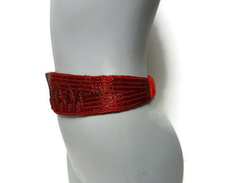 Vintage 80's Fiery Red Beaded Wide Fabric Belt by Milor | Shop THRILLING