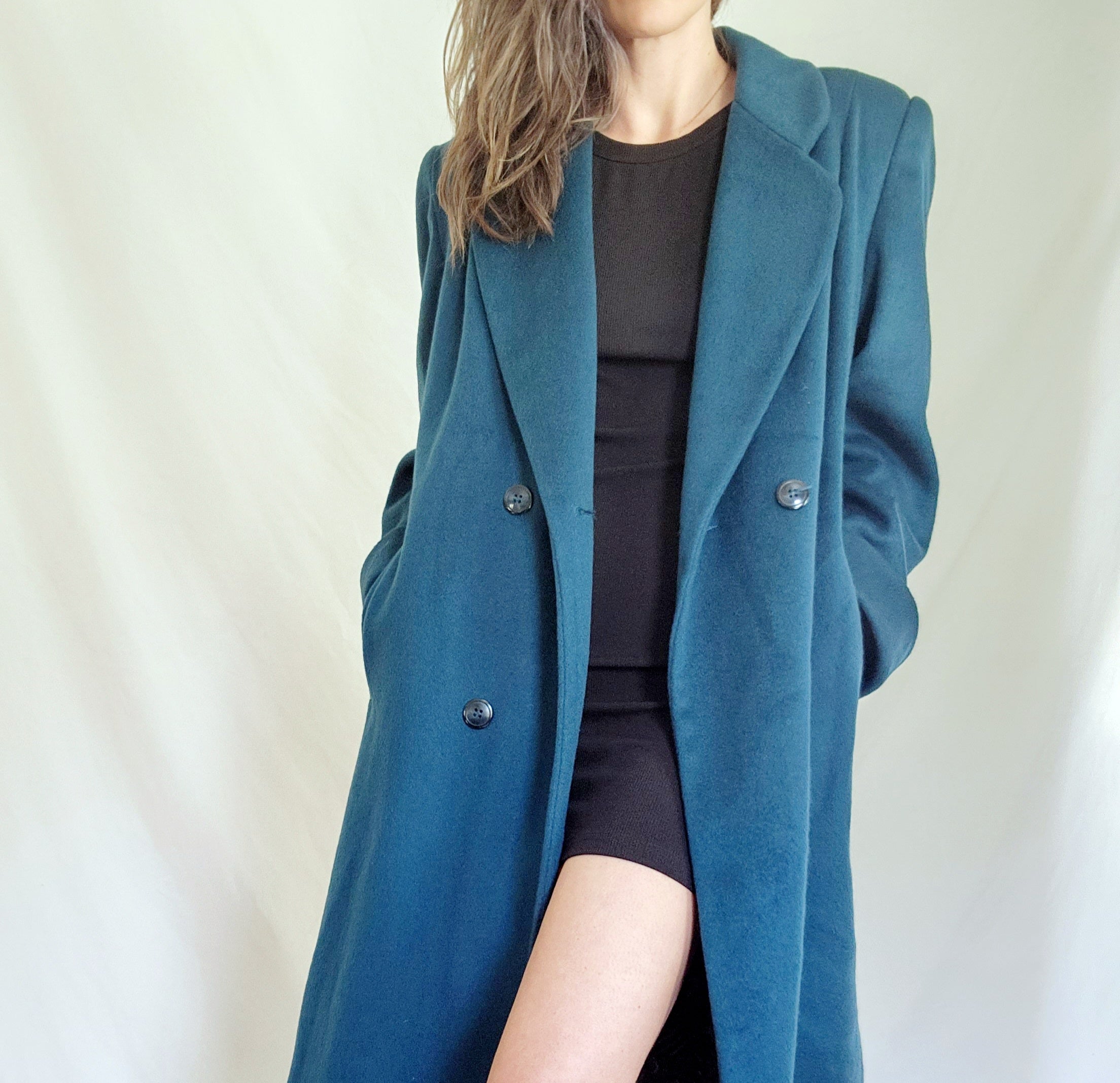 Vintage 90s Academia Teal Blue Long Wool Winter Overcoat By Alorna ...