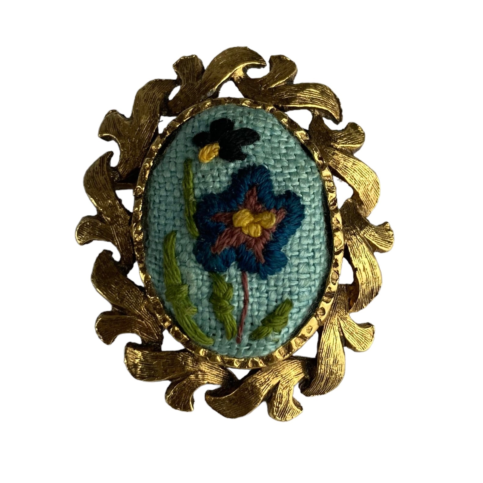 Vintage Petit Point Needlepoint Floral Pendant Brooch | Shop THRILLING